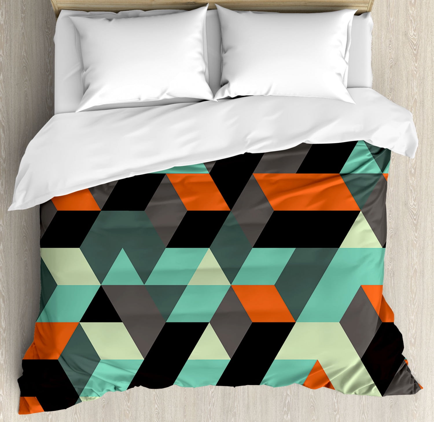 Modern Duvet Cover Set Queen Size, Geometrical Print with Squares ...