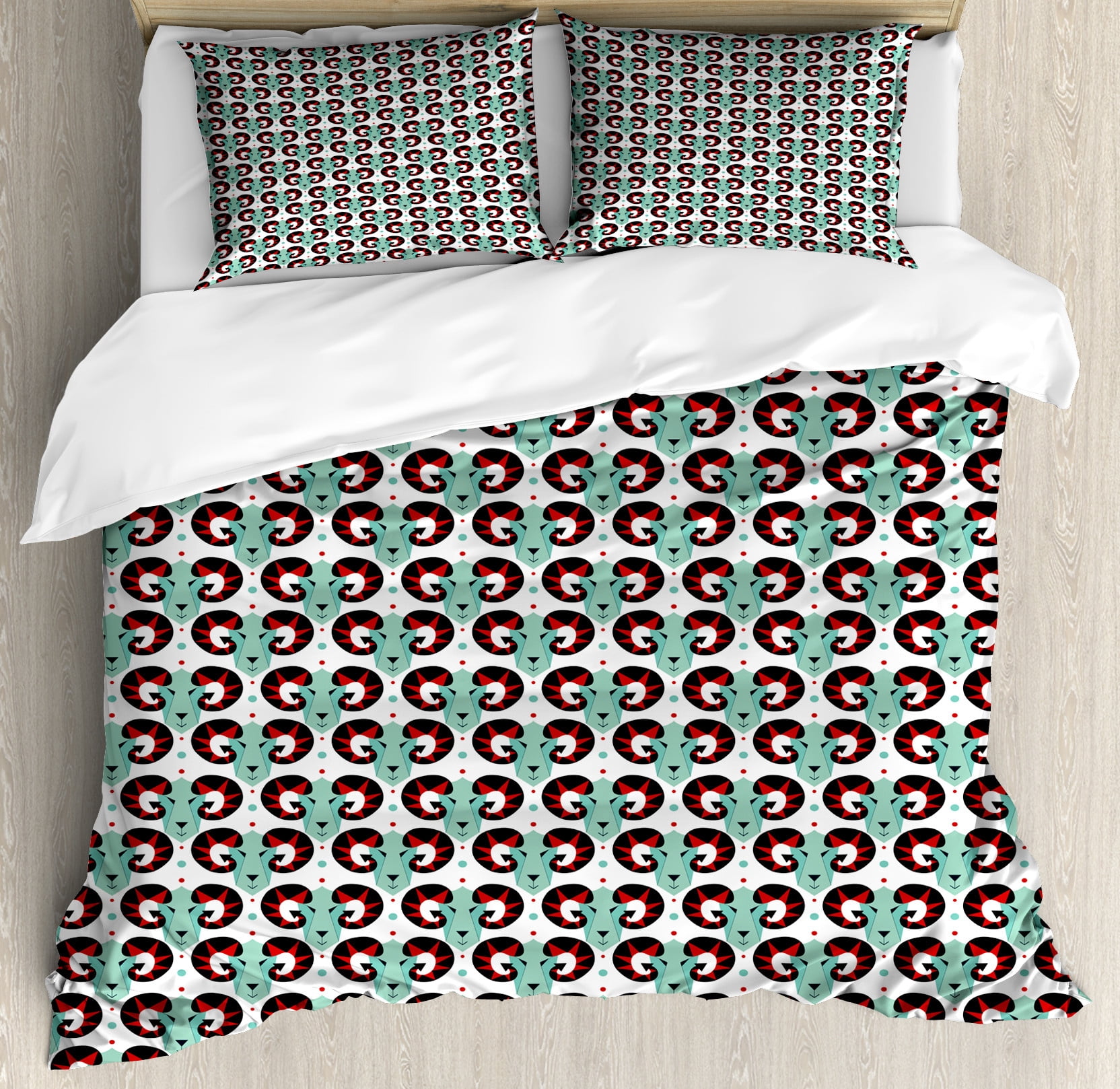 Modern Duvet Cover Set, Quirky Goat Heads with Horns Nature Eastern ...