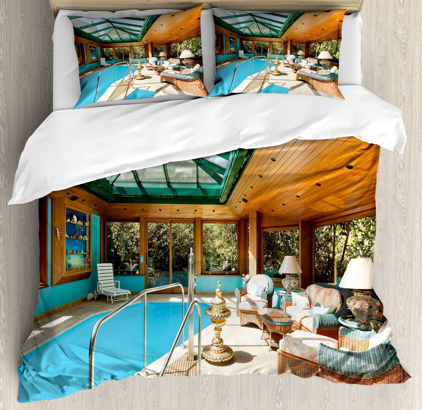 Modern Duvet Cover Set, Residential House Large Indoor Pool Furniture ...