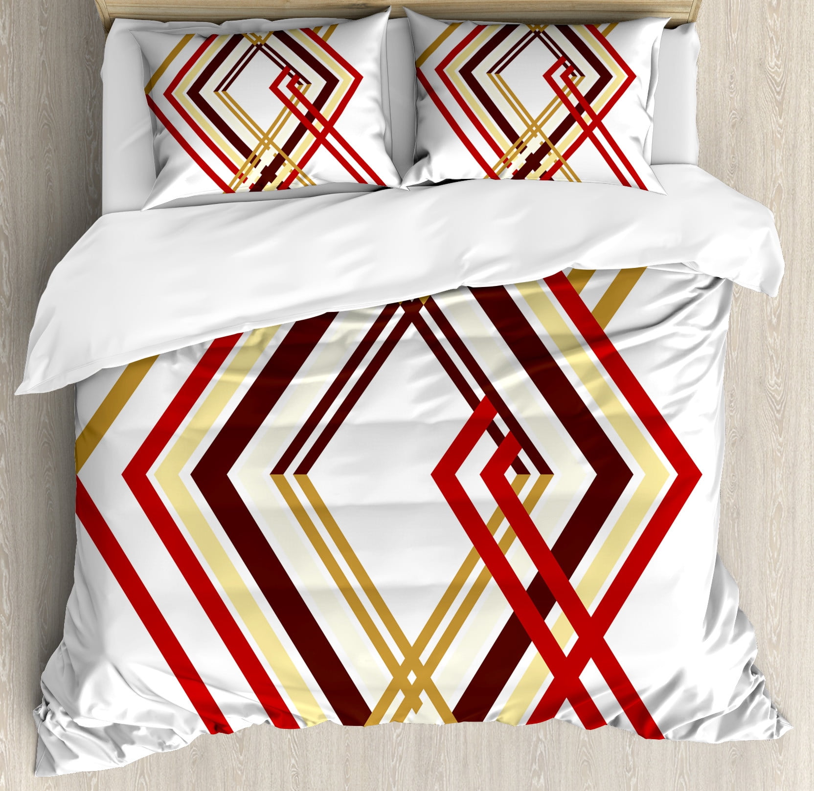Modern Duvet Cover Set, Retro Style Diamond Like Border Line ...