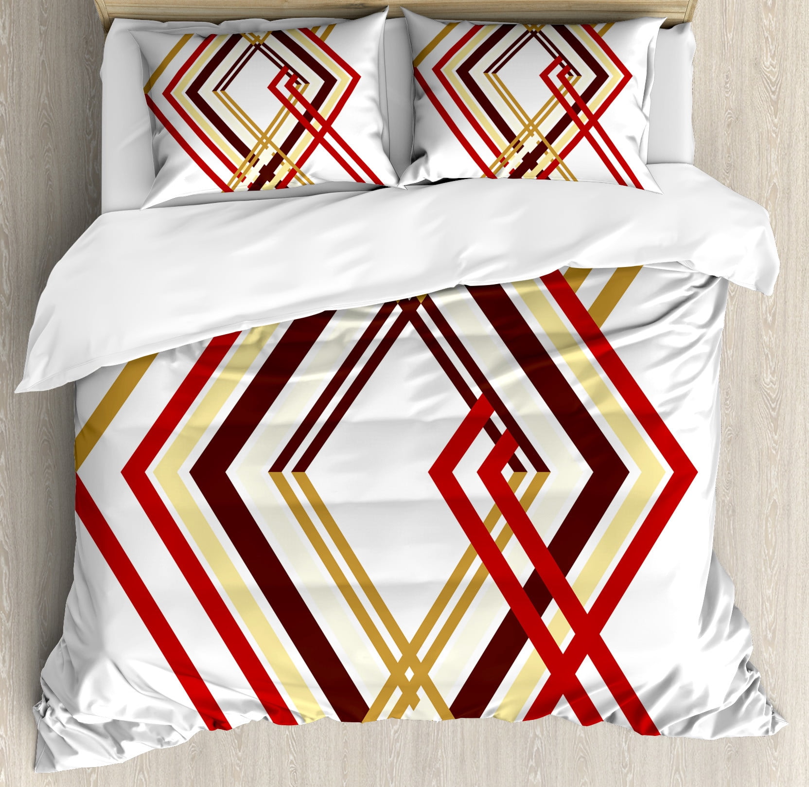 Modern Duvet Cover Set, Retro Style Diamond Like Border Line ...