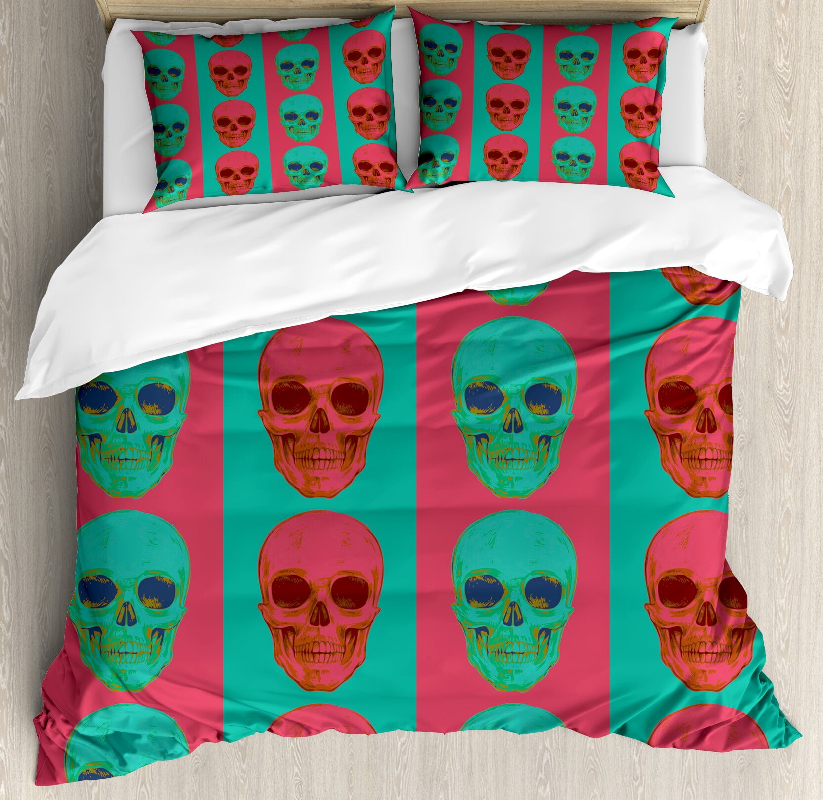 Modern Duvet Cover Set, Skull Pattern with Digital Effects Gothic Dead ...