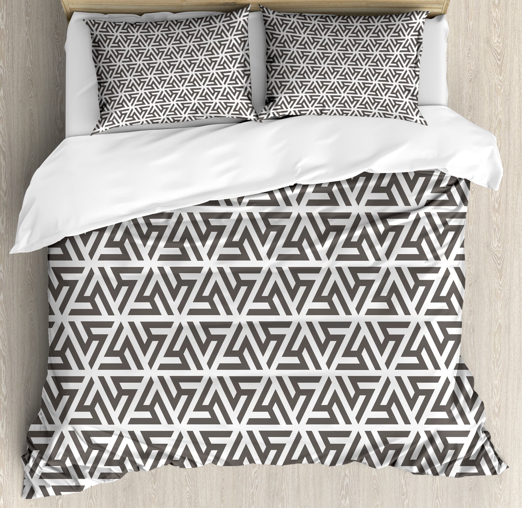 Modern Duvet Cover Set, Snowflake Geometrical Lines Triangles and ...