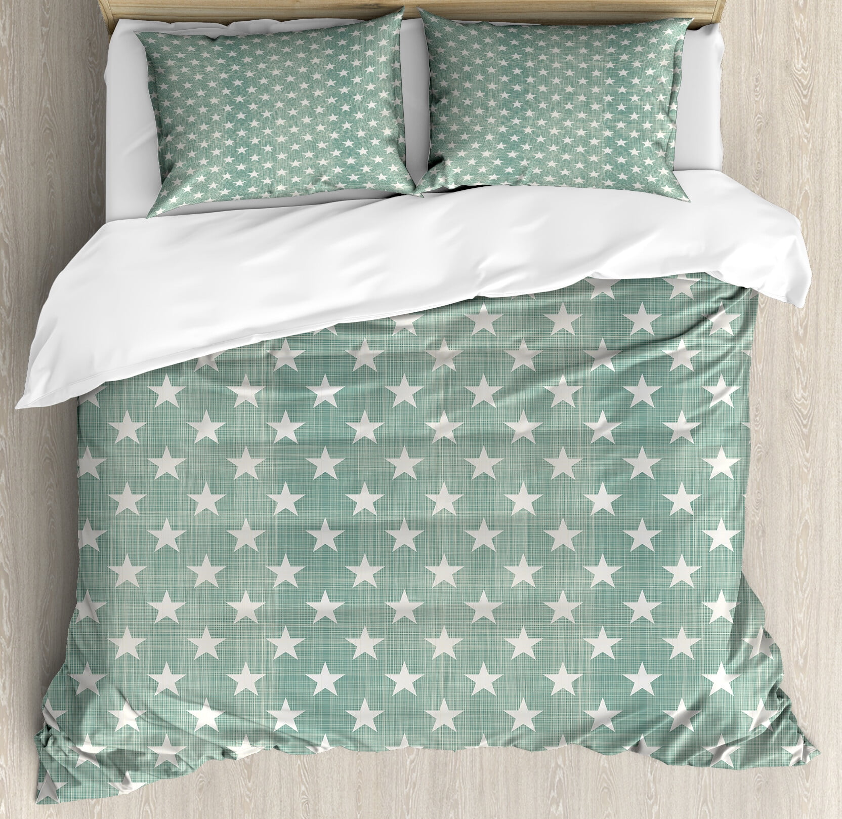 Modern Duvet Cover Set, Stars Pattern on Plaid Pattern Background in ...