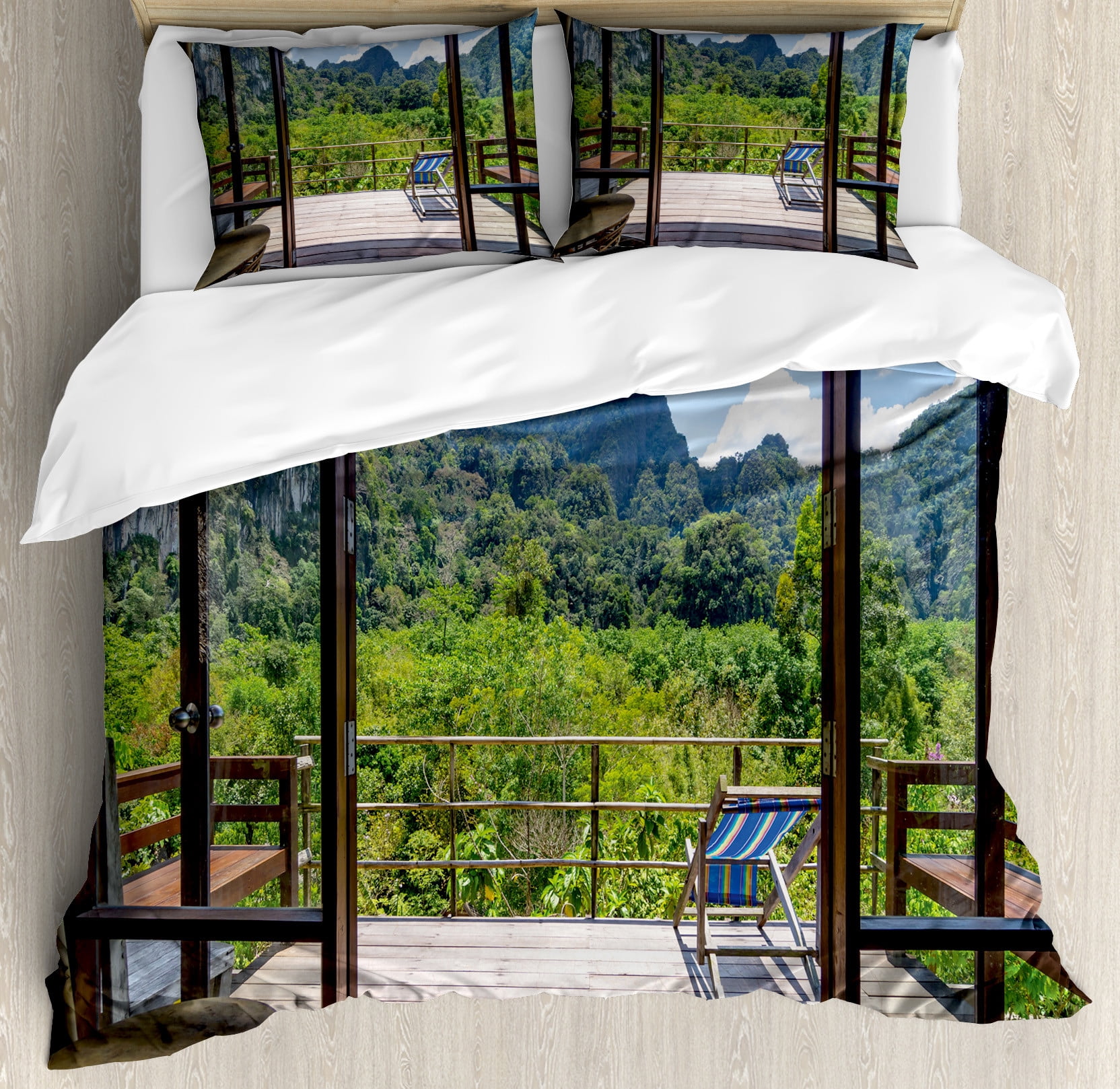 Modern Duvet Cover Set, Summer Vibes Sunny Day in Forest Mountain ...