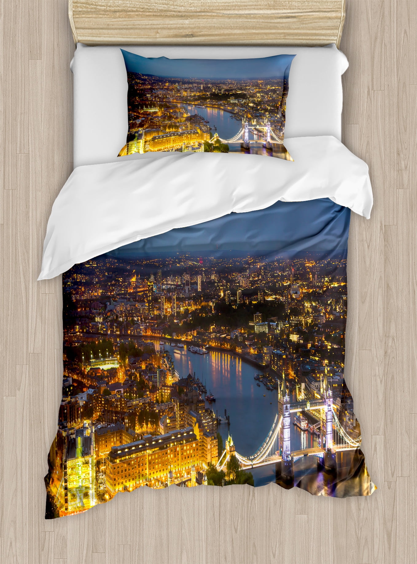 Modern Duvet Cover Set, Sunset at London England Cityscape Night Time ...