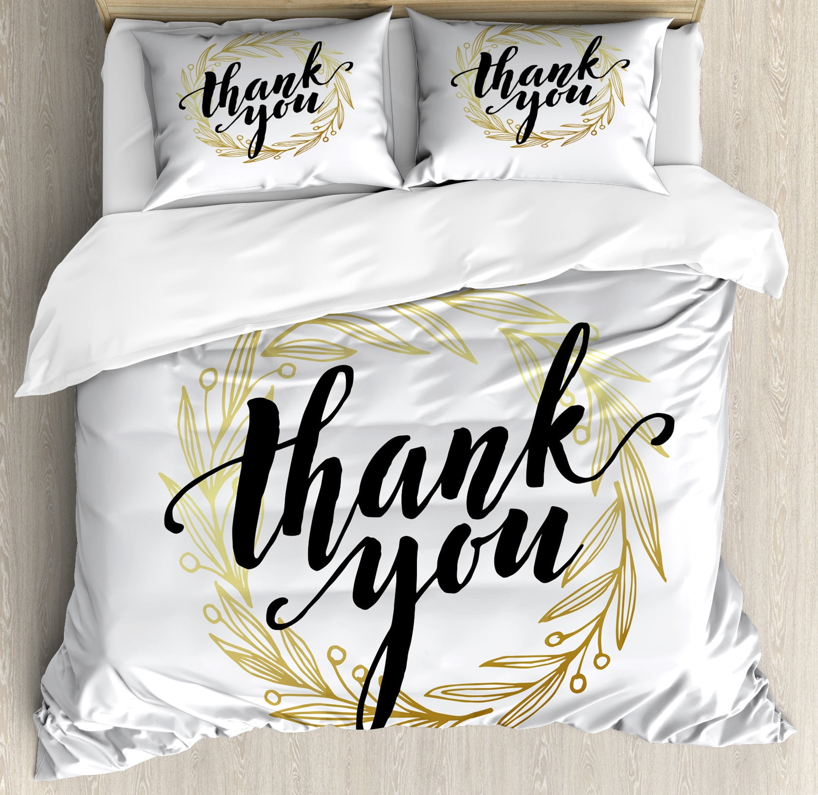 Modern Duvet Cover Set, Thank You Words Surrounded by the Olive Leaves ...