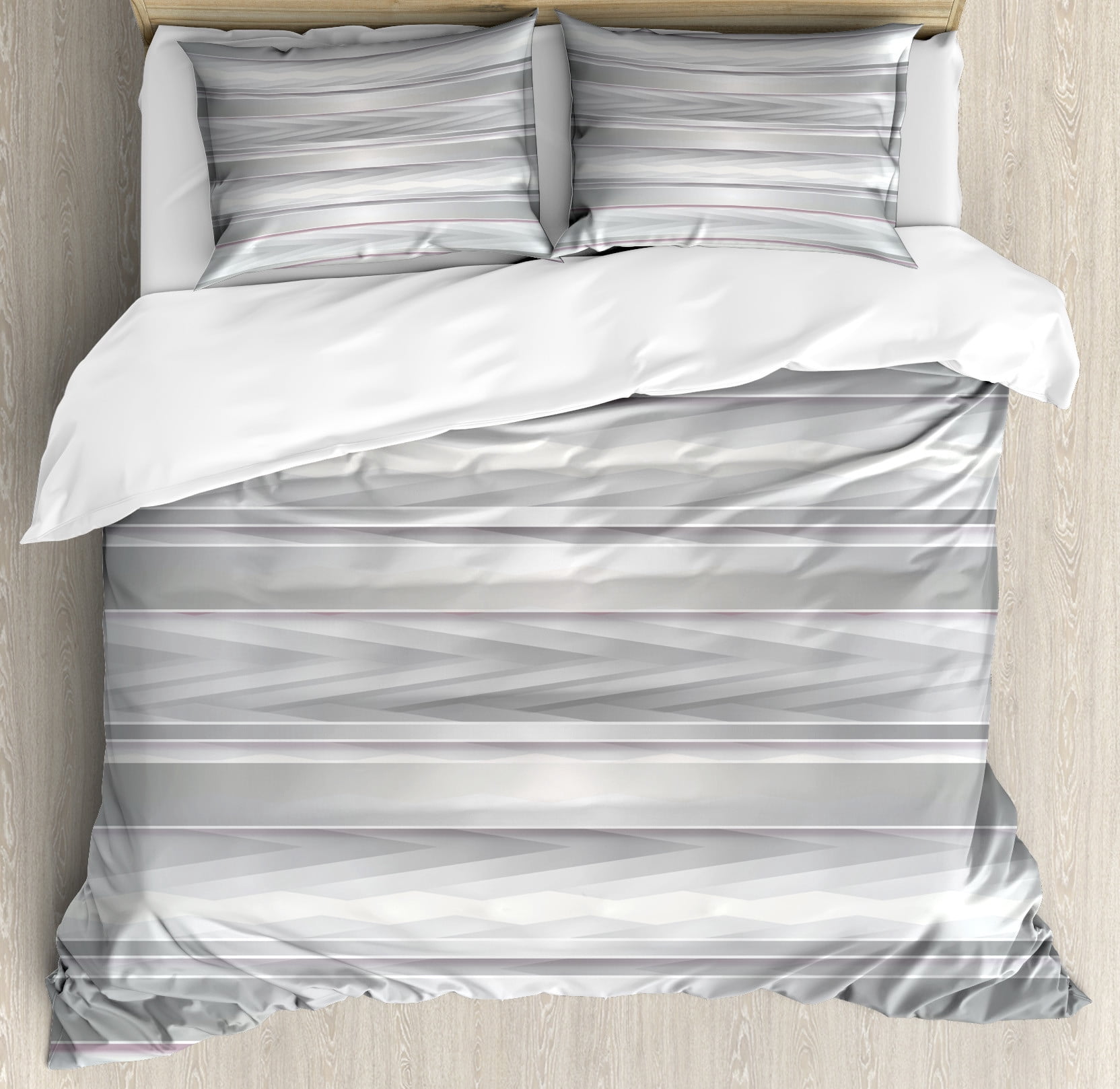 Modern Duvet Cover Set, Trippy Stripes with Wooden Zig Zag Effects ...