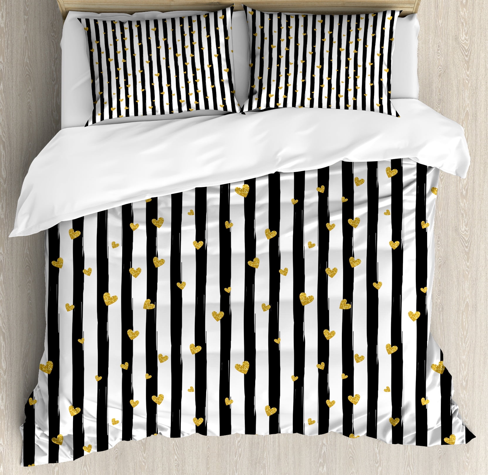 Modern Duvet Cover Set, Vertical Black and White Brushstroke Stripes ...