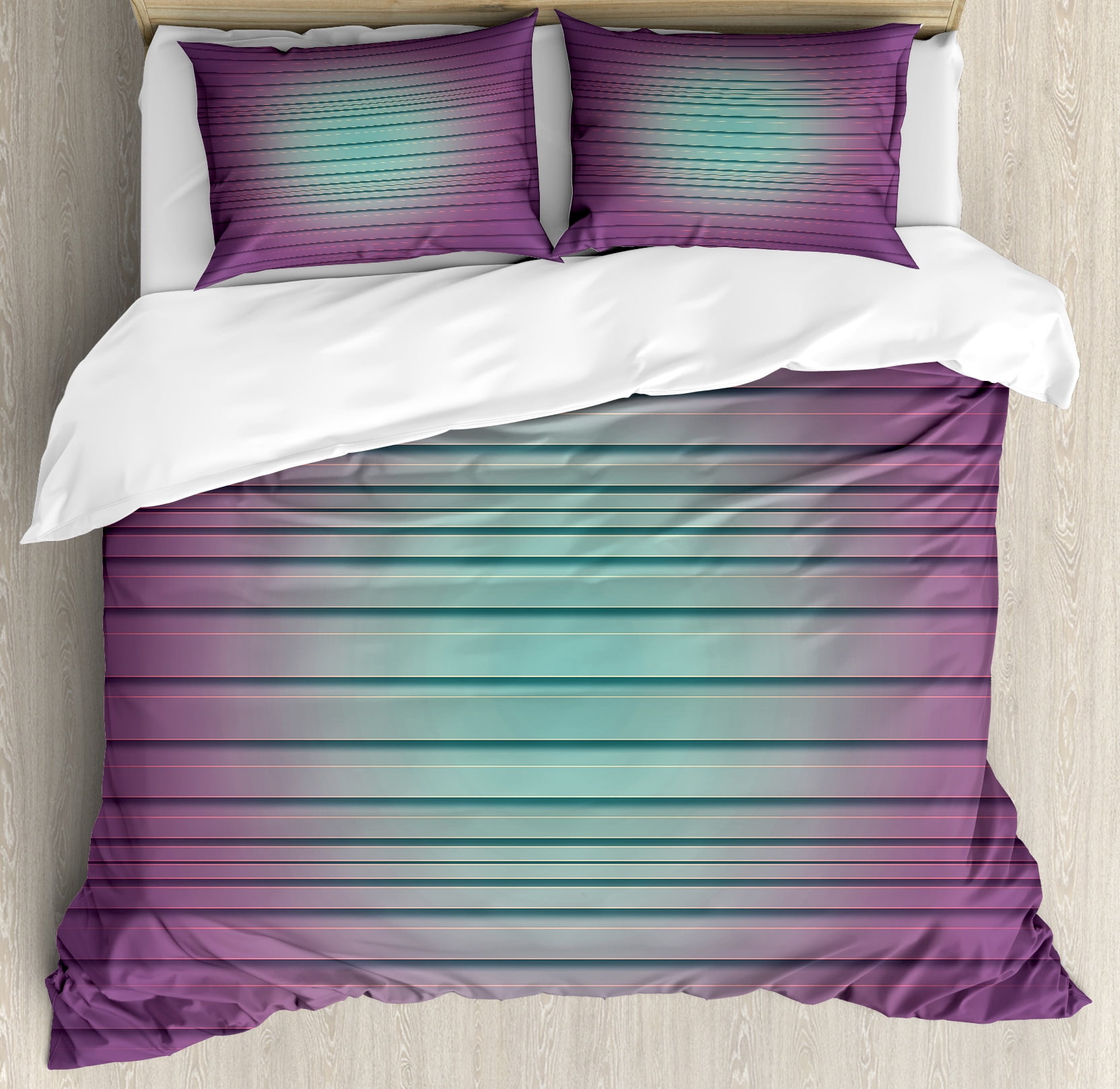 Modern Duvet Cover Set, Vivid Art Digital Style Parallel Lines Striped ...