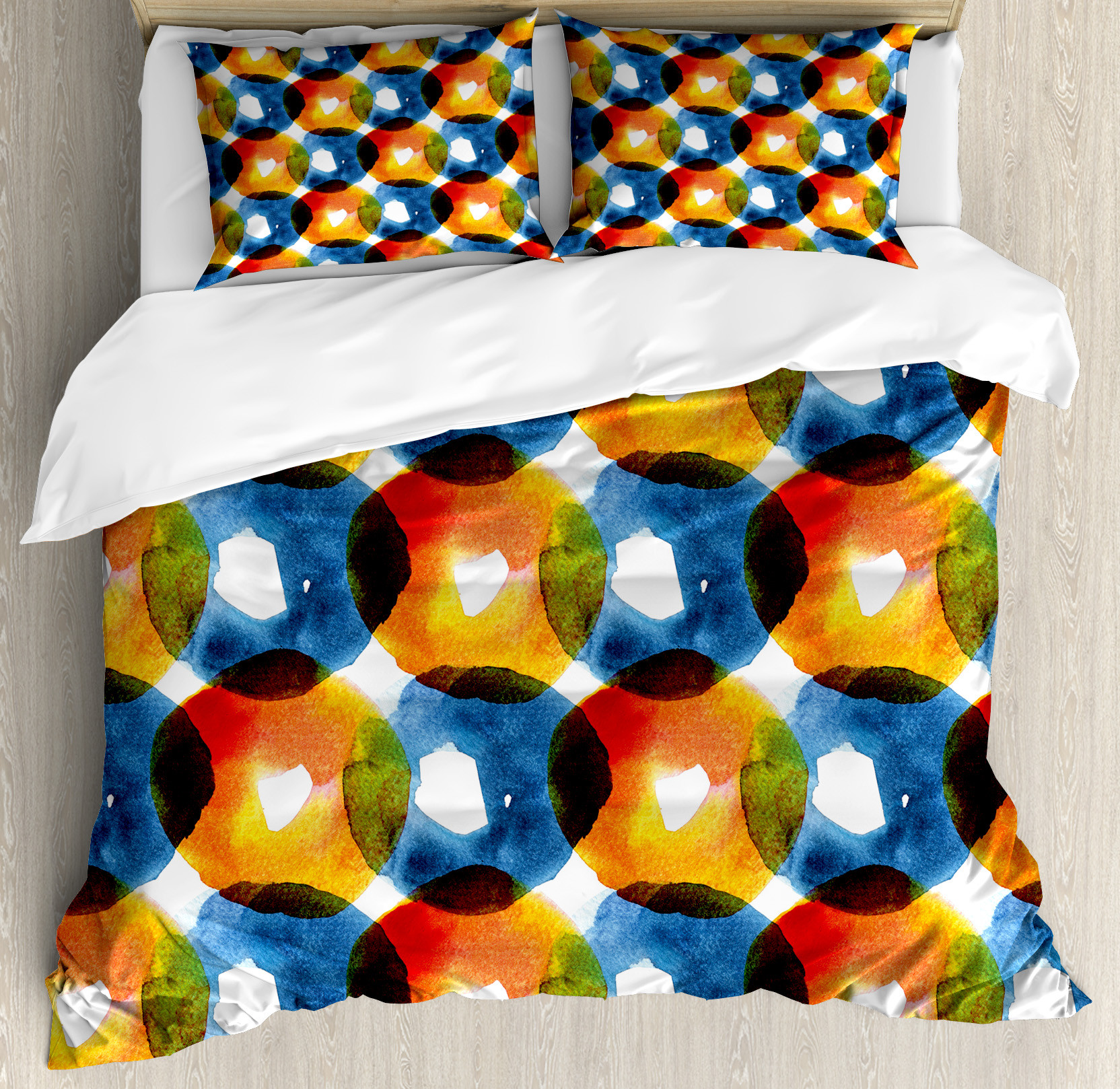 Modern Duvet Cover Set, Watercolor Drawing of Circular Bold Ring Shapes ...