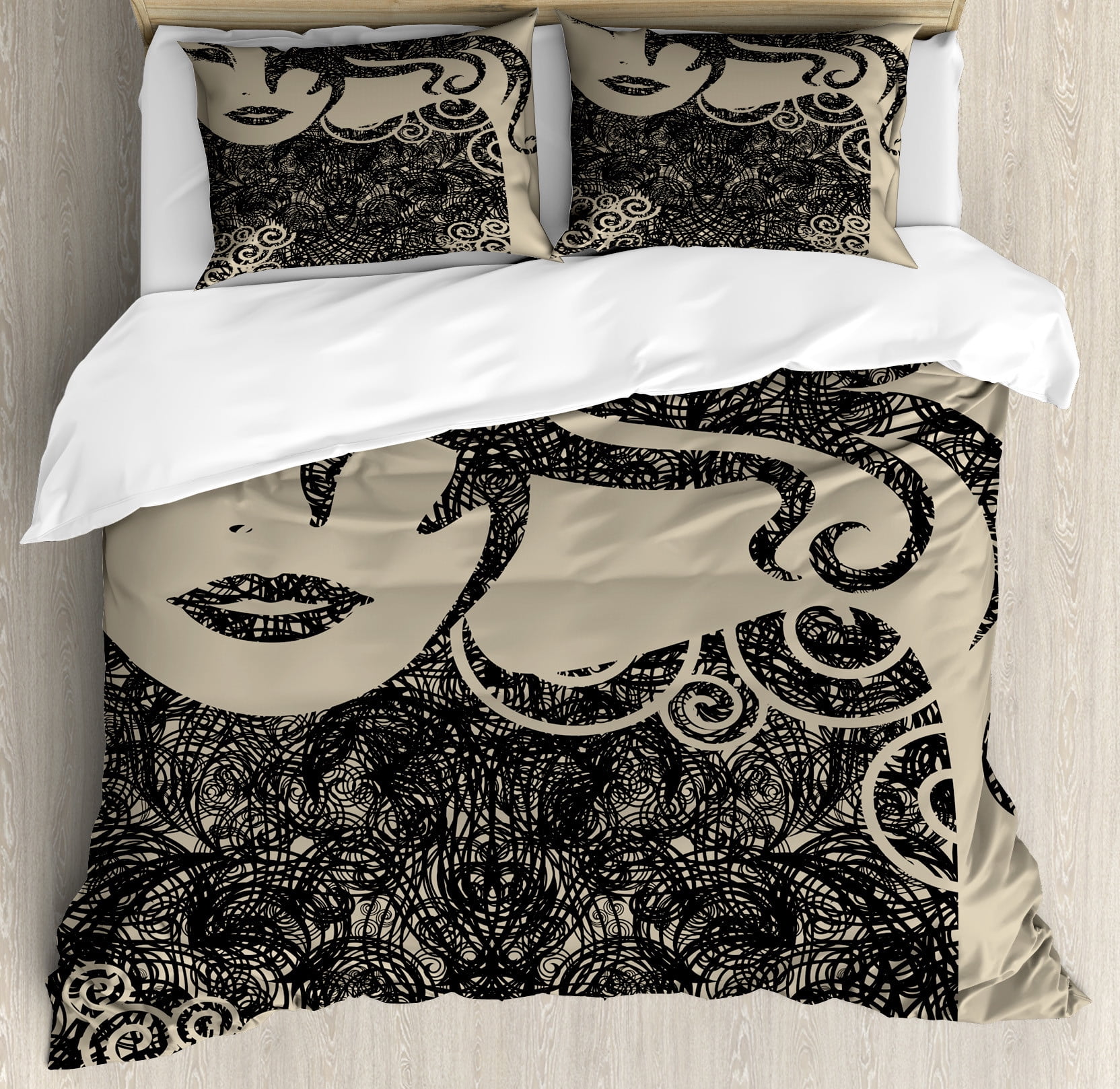 Modern Duvet Cover Set, Woman with Cool Posing Wavy Hot Hair Vamp ...