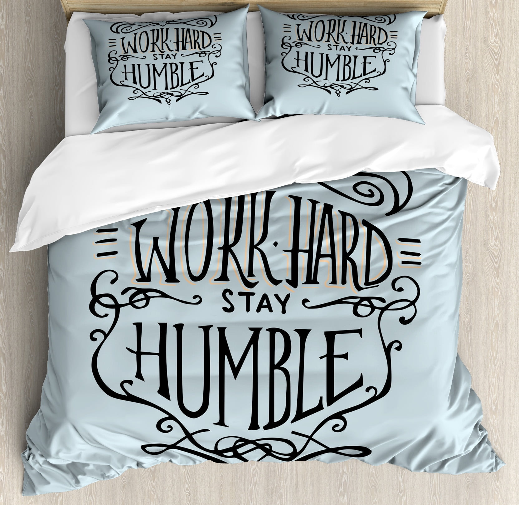 Modern Duvet Cover Set, Work Hard Stay Humble Words Theme Inspirational ...