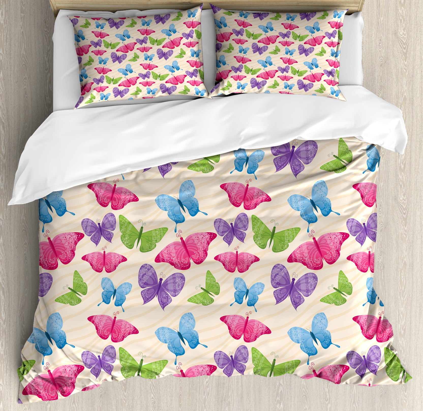 Modern Duvet Cover Sets, Colorful Butterflies in Vibrant Tones Moths Wings Girls Design, Bedding ...