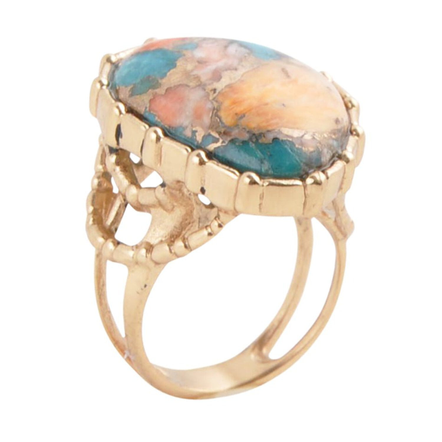 Modern Edge Turquoise and Spiny Oyster Shell Matrix Stone Golden Ring ...