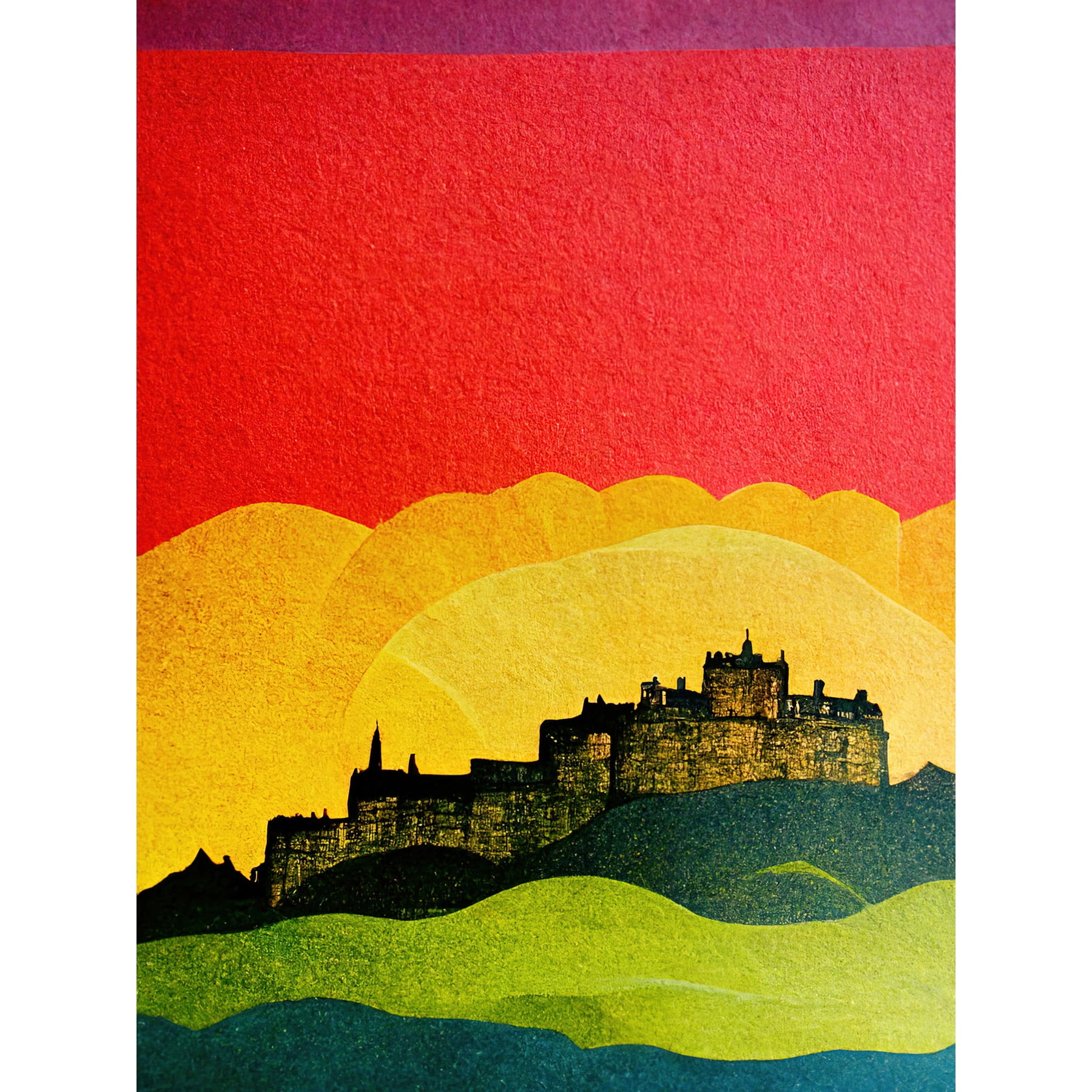 Modern Edinburgh Castle Vibrant Rainbow Colour Sunset Scottish ...
