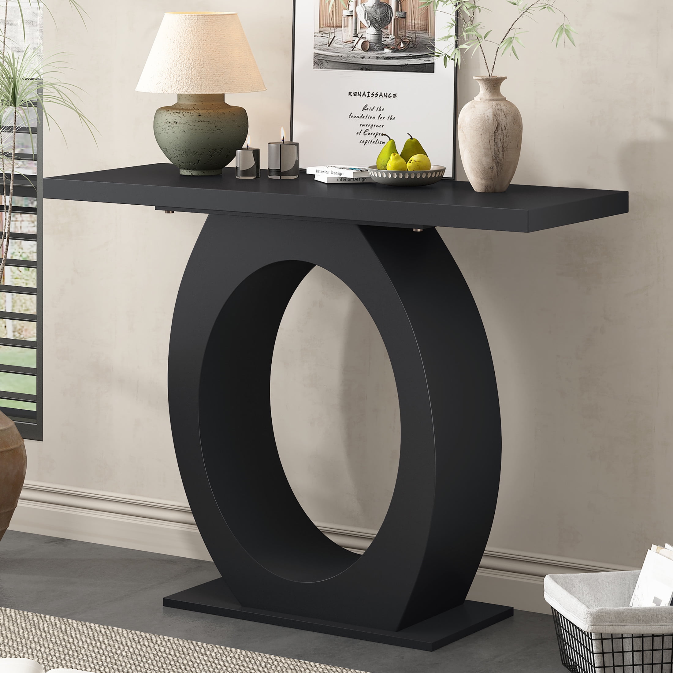 Noble House Modern Black Egg-Shaped Side Table with Reinforced Base for ...