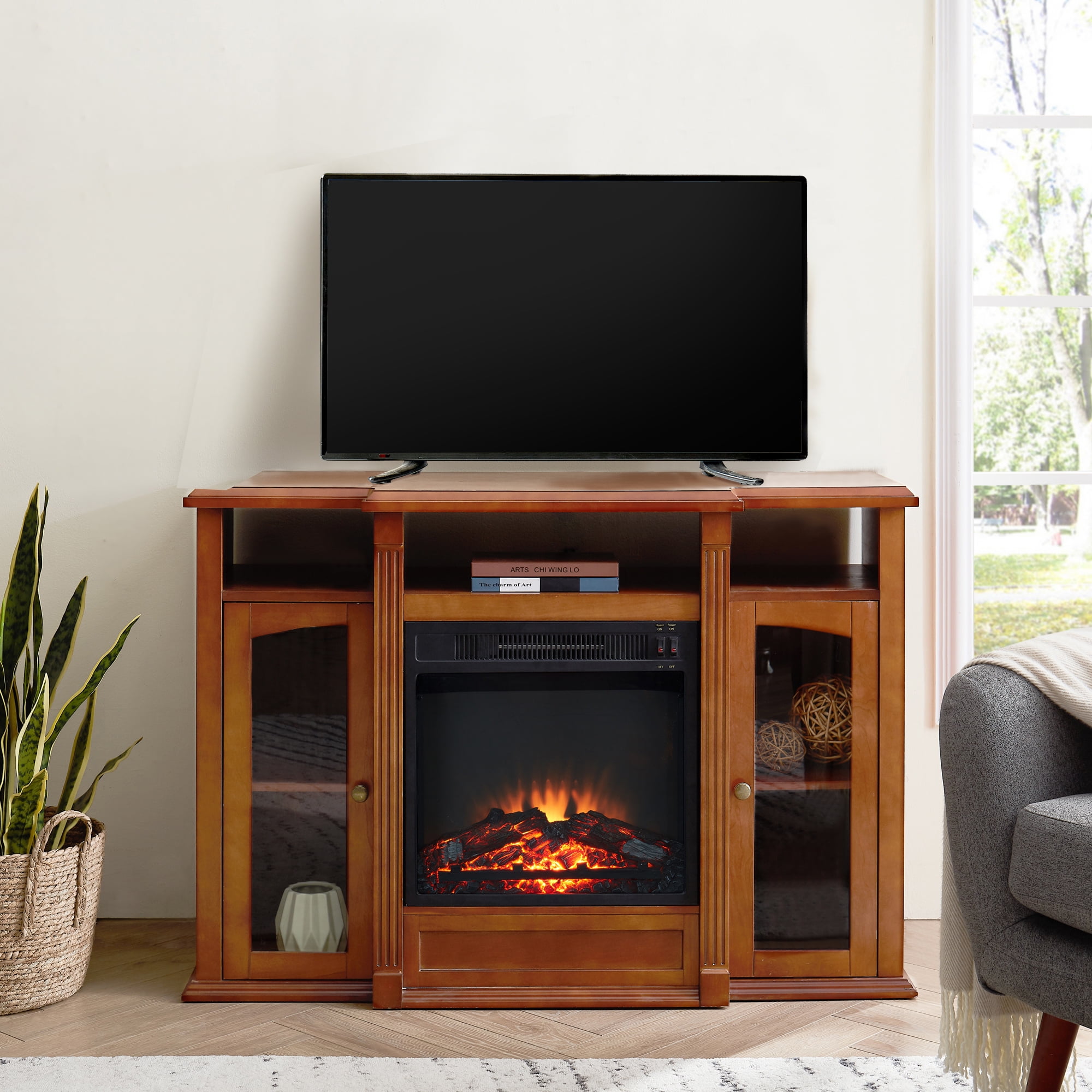 Modern Electric Fireplace TV Stand for TVs up to 55", Storage Cabinet ...