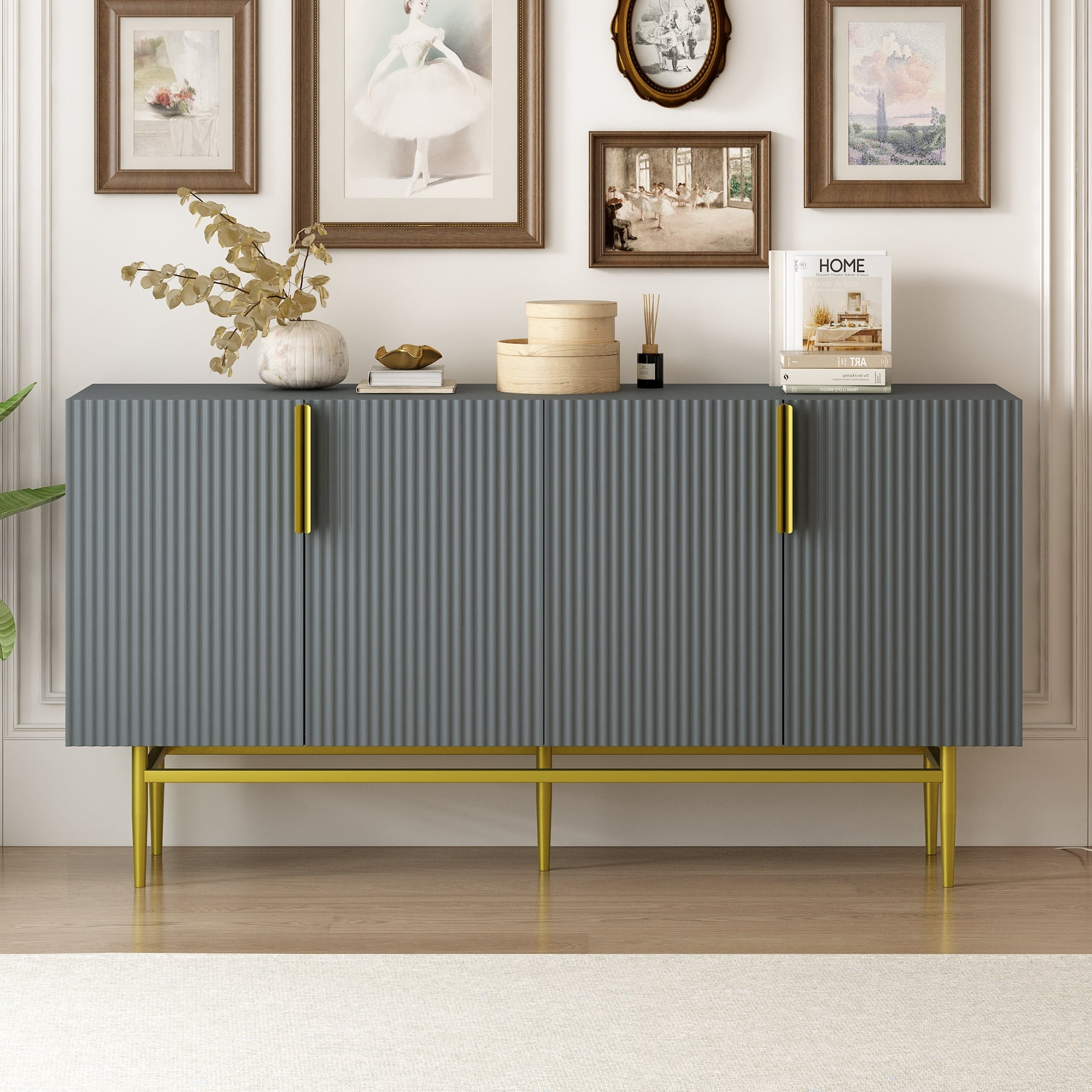 Modern Elegant 4-door Sideboard Buffet Cabinet with Metal Handle Grey ...