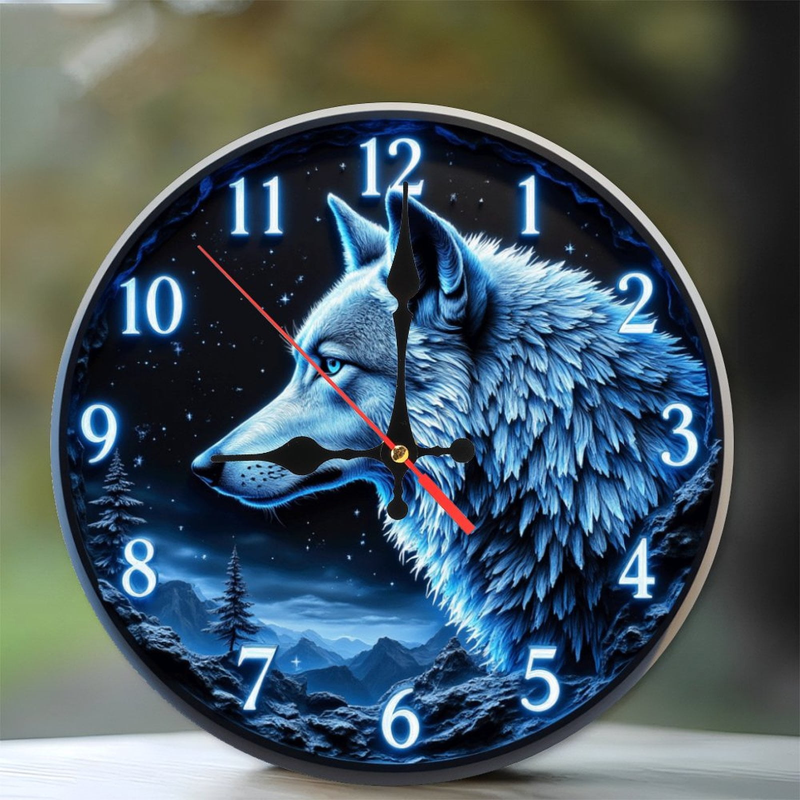 Modern Elegant Wall Clock with LED Lighting Decor 10-Inch Silent Wooden ...