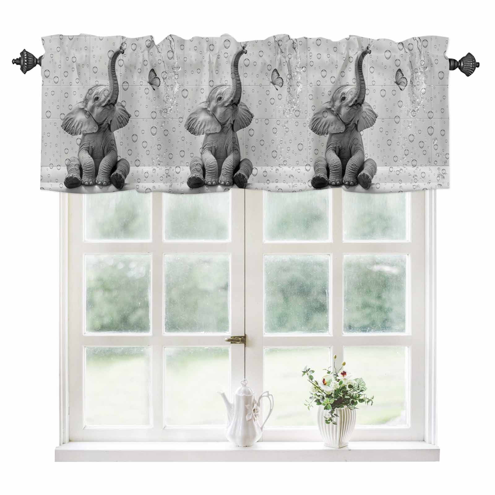 Modern Elephant Kitchen Valances for Windows 54x18 Inch Kitchen ...