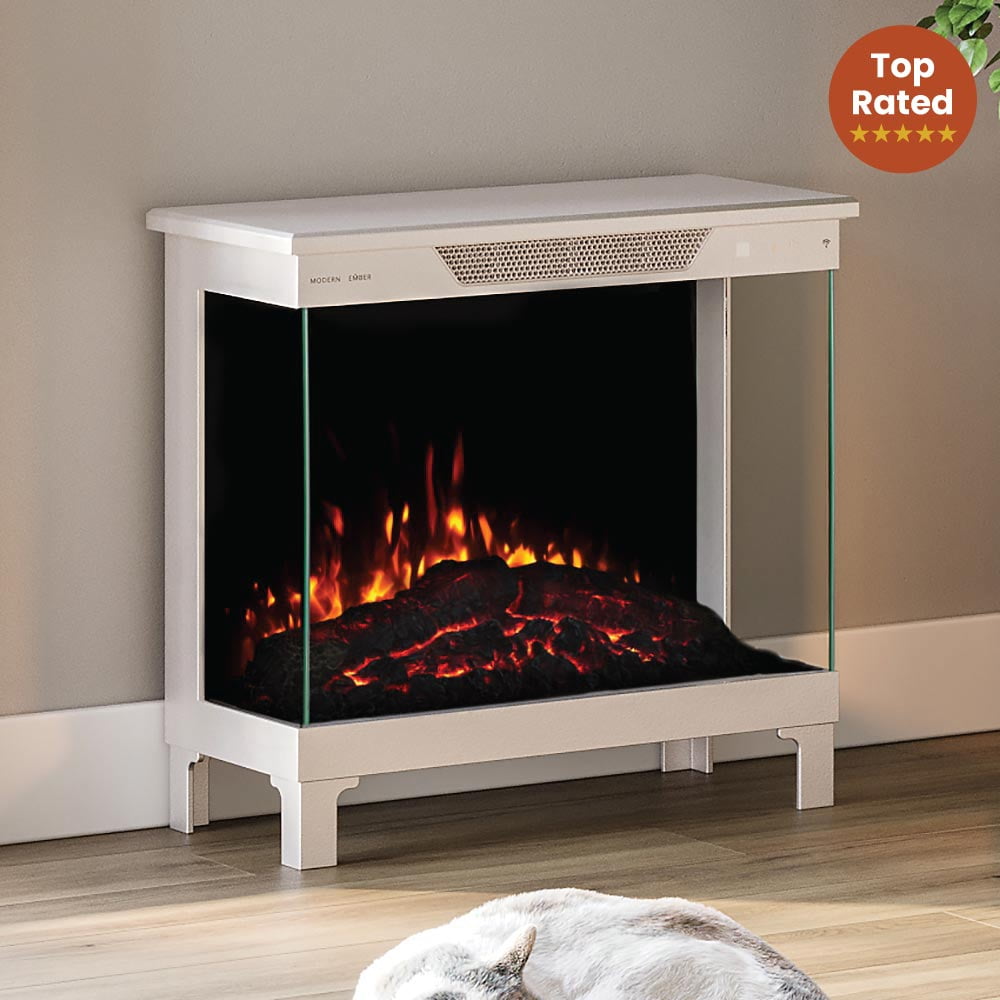 Modern Ember 24″ 3-Sided Electric Fireplace Stove Heater, Taupe Mist ...