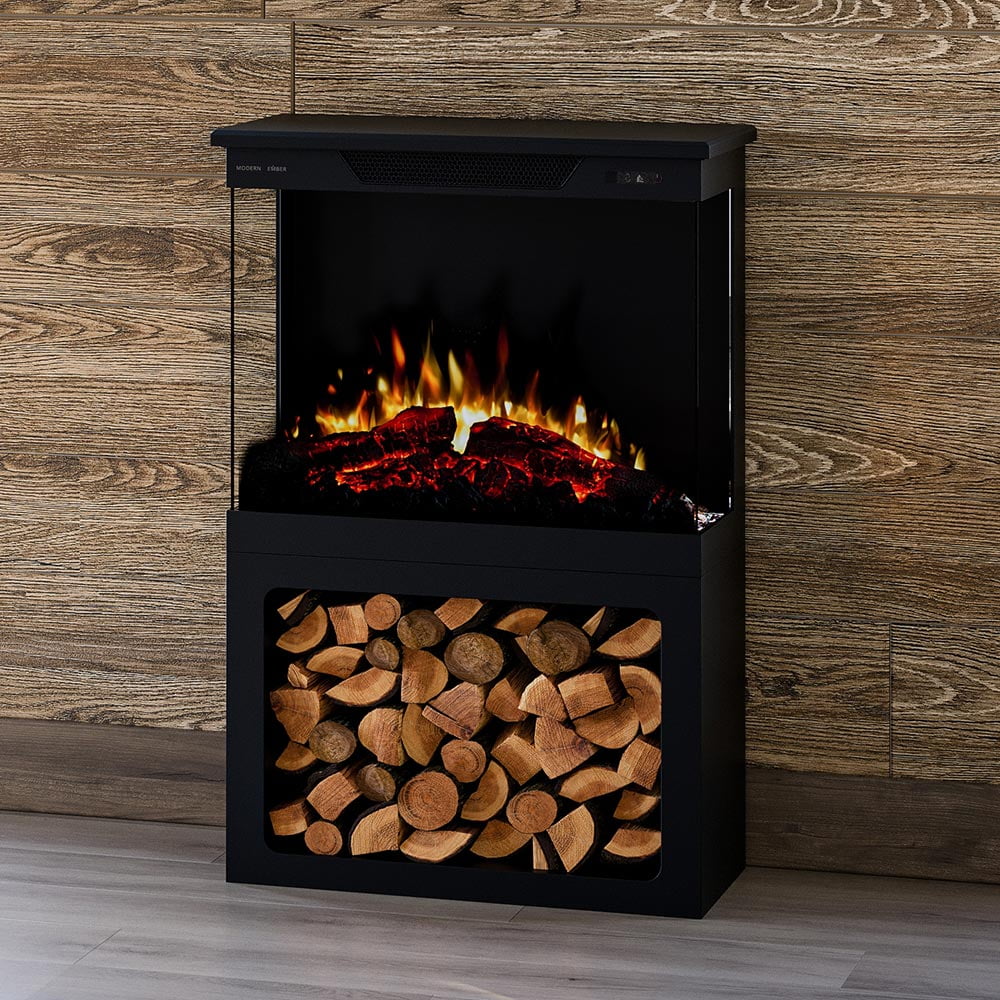 Modern Ember 24″ 3-Sided Electric Fireplace Stove Heater w/ Storage ...