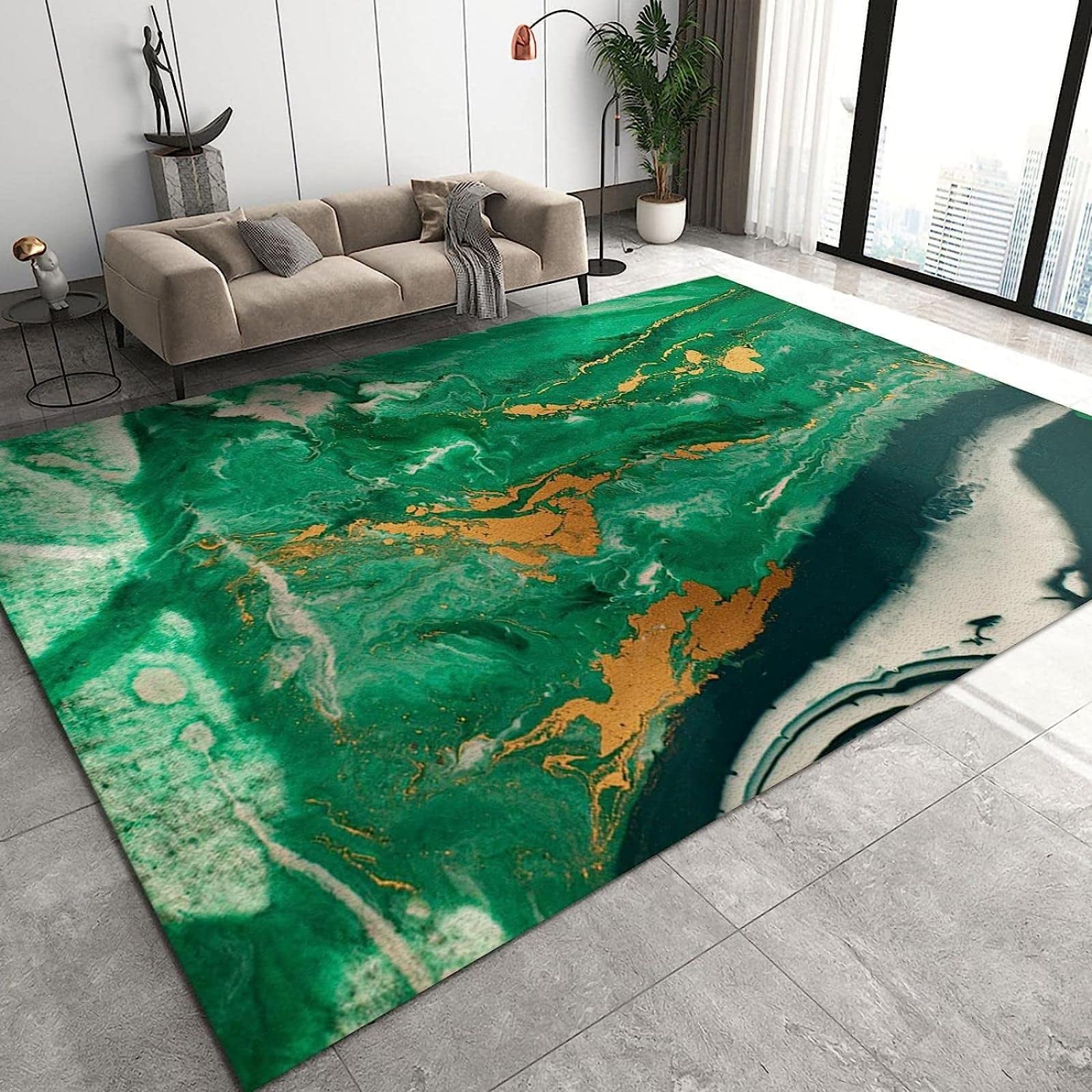Modern Emerald Green Area Rug For Living Room, Luxury Green Marble Kids ...
