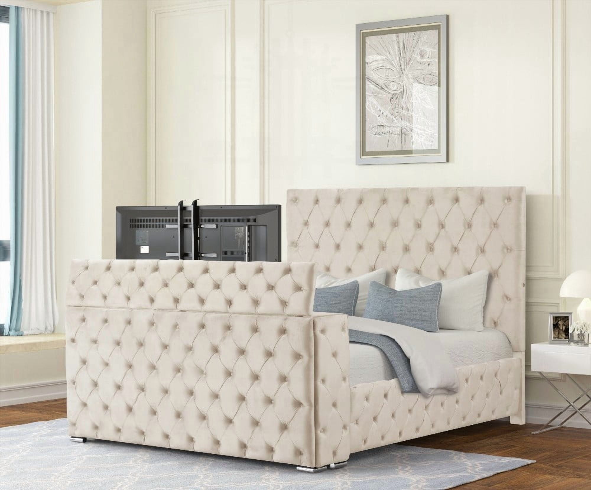Modern Encore King Bed in Beige, made of Wood with a Tufted Headboard ...
