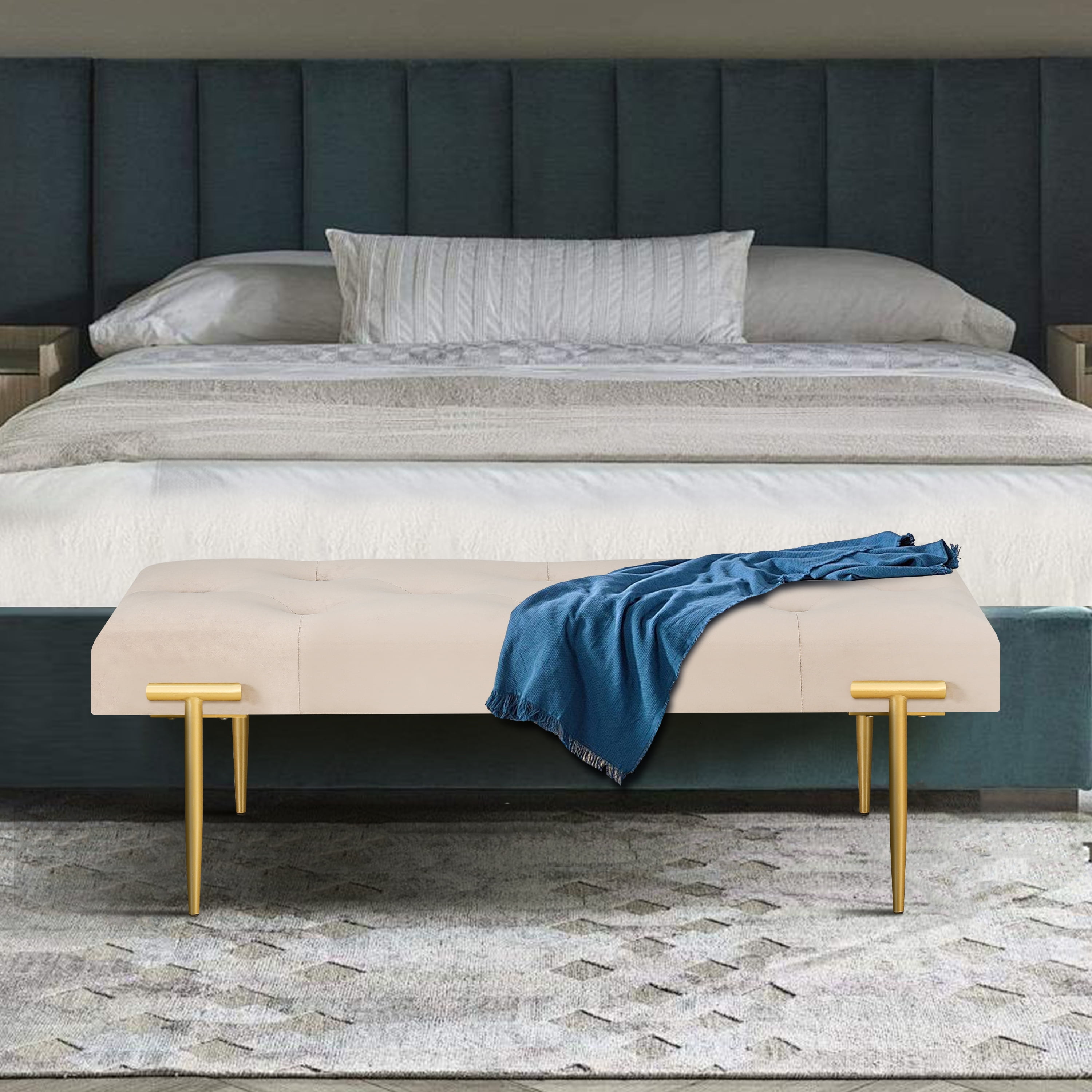 Modern End Of Bed Bench With Tufted Design, 48 Inch Upholstered ...