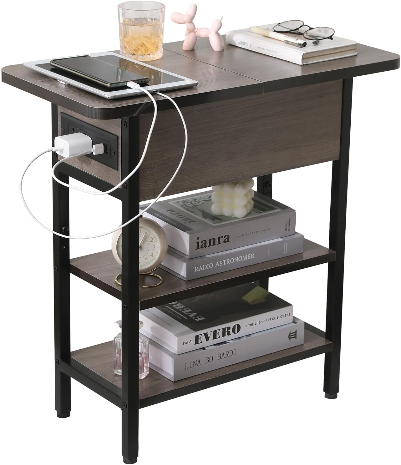 Modern End Table with Charging Station, Narrow Side Table with USB ...