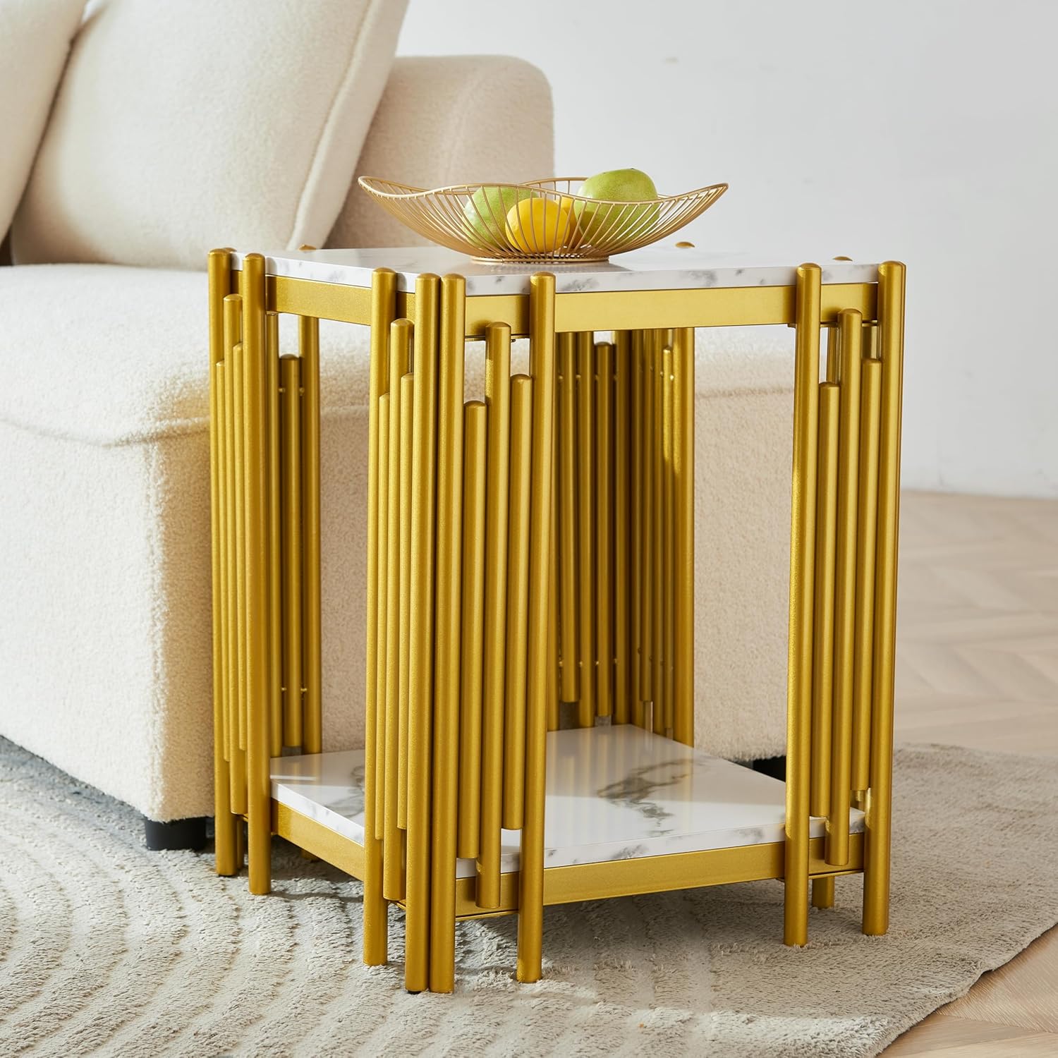 Modern End Table, Faux Marble Side Table Square Small Table with ...