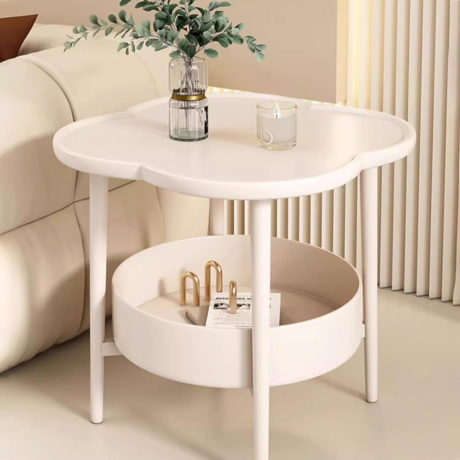 Modern End Table for Small Space, Floor Mount Coffee&Tea Table, 2 Tier ...