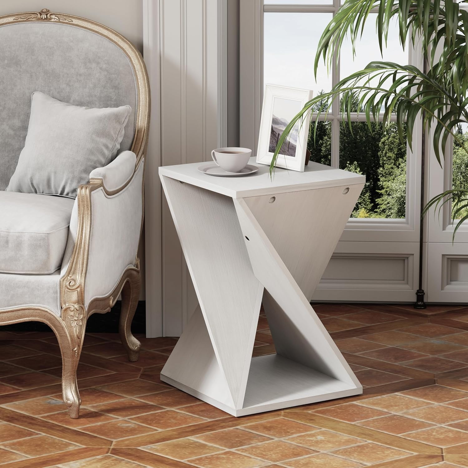 Modern End Table Square Solid Wood Pedestal Side Table Rustic Stand ...