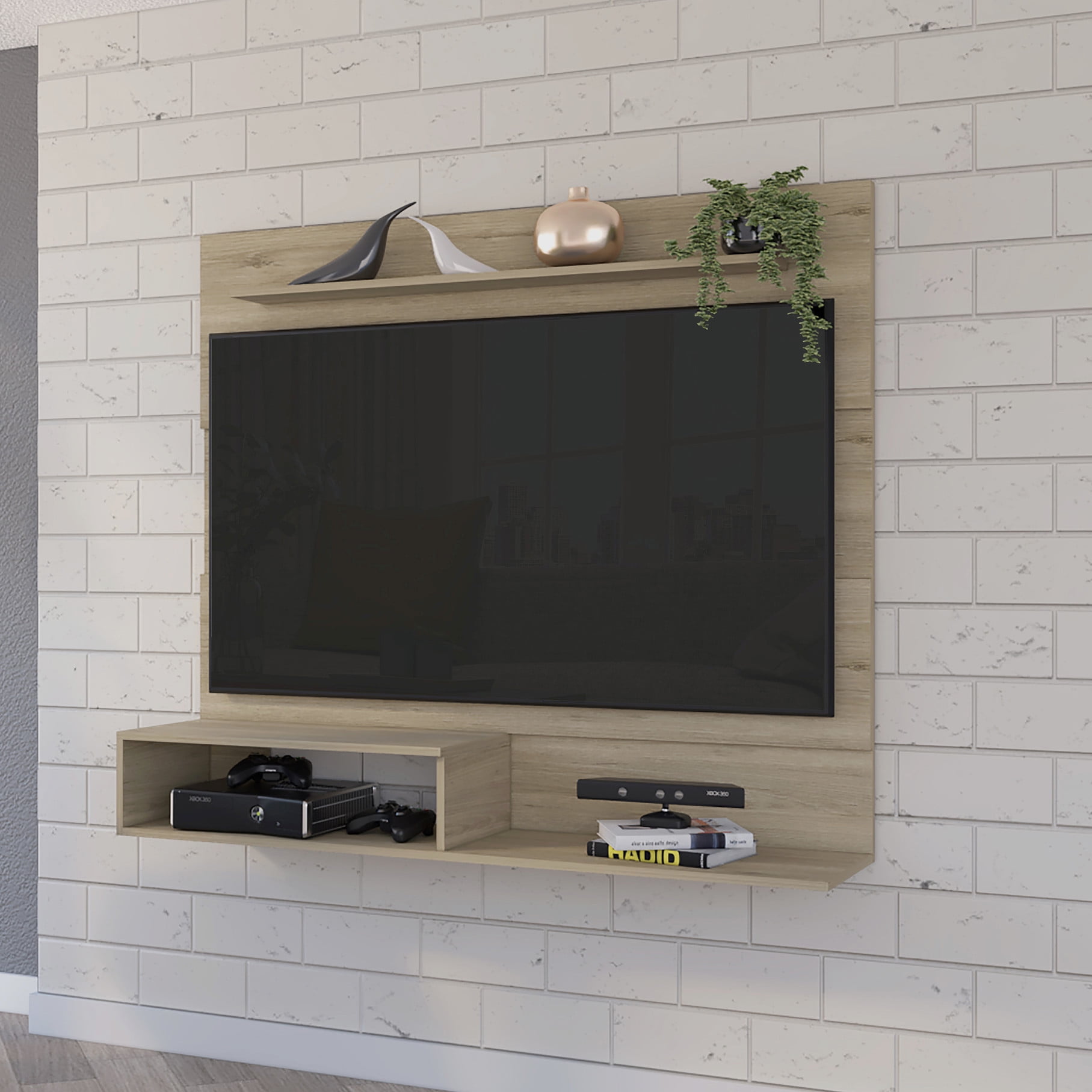 Modern Entertainment Center 55" - Beige, Made Of Pine, With Two Shelf ...