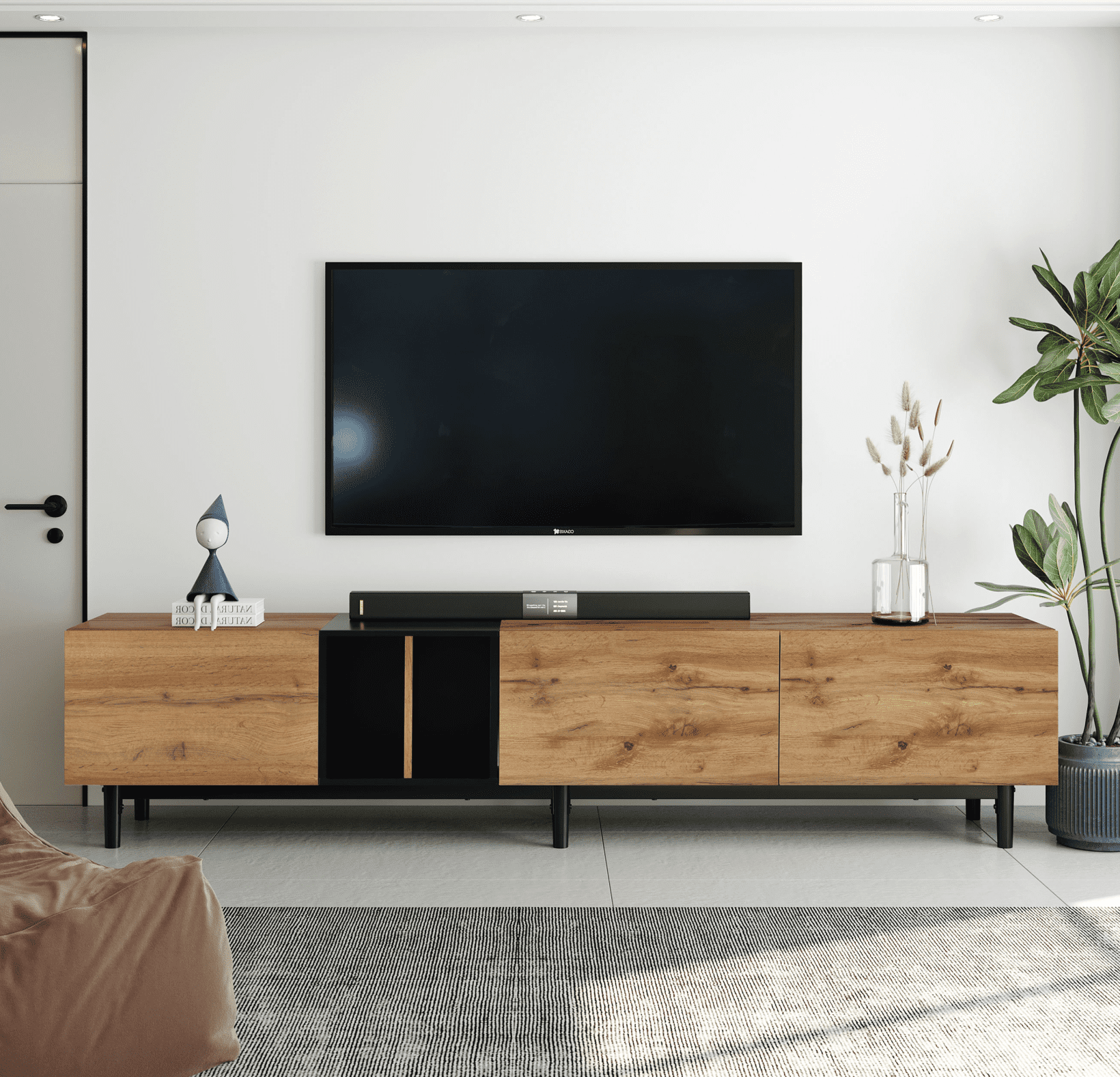 Modern Entertainment Center with 3 Drop Down Doors for 80'' TV, Stand ...