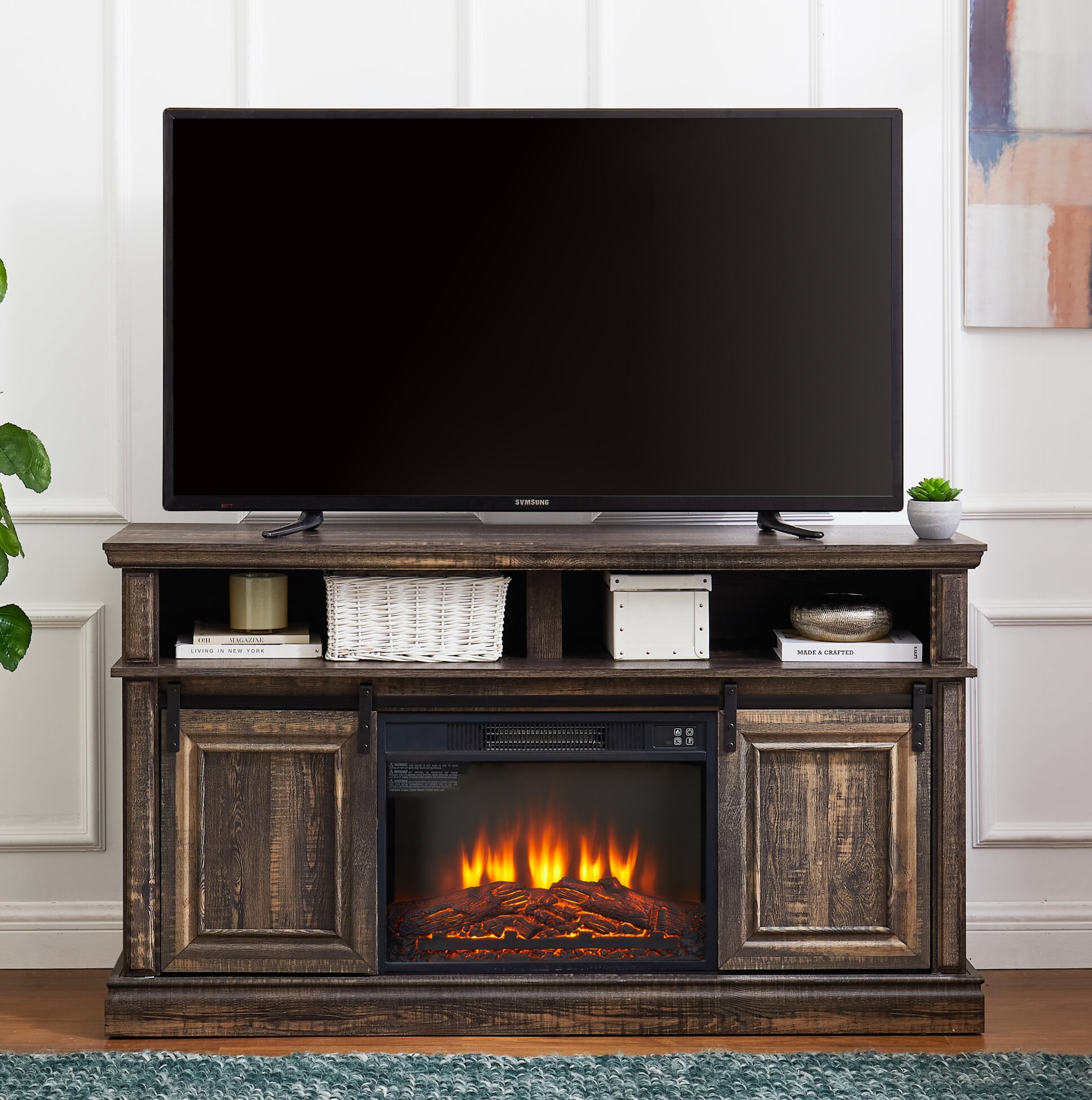 Modern Entertainment Console TV Stand with 23" Built-In Fireplace ...