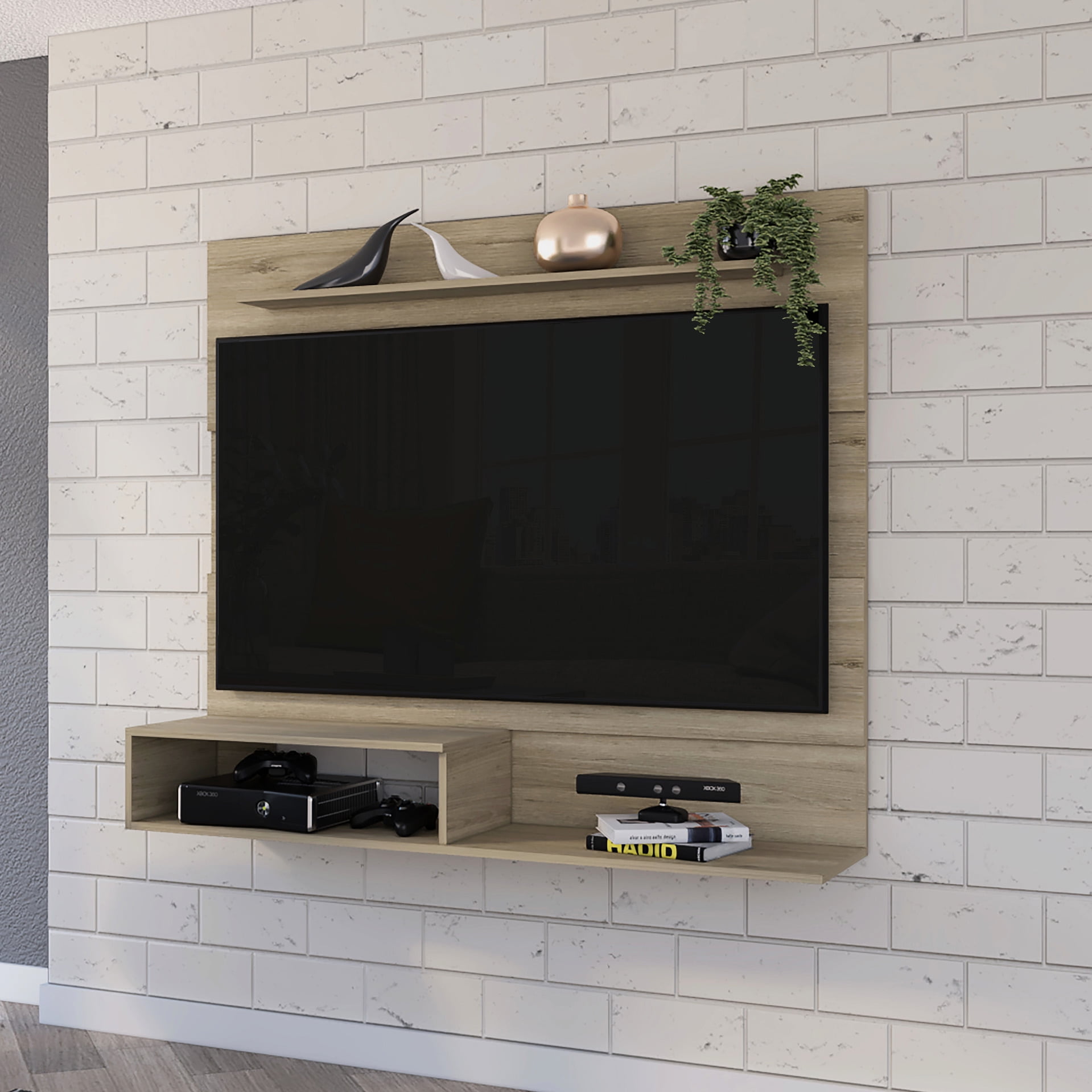 Modern Entertainment Furniture For 55" - Beige, Made Of Pine, With Two Shelf Spaces Tv ...