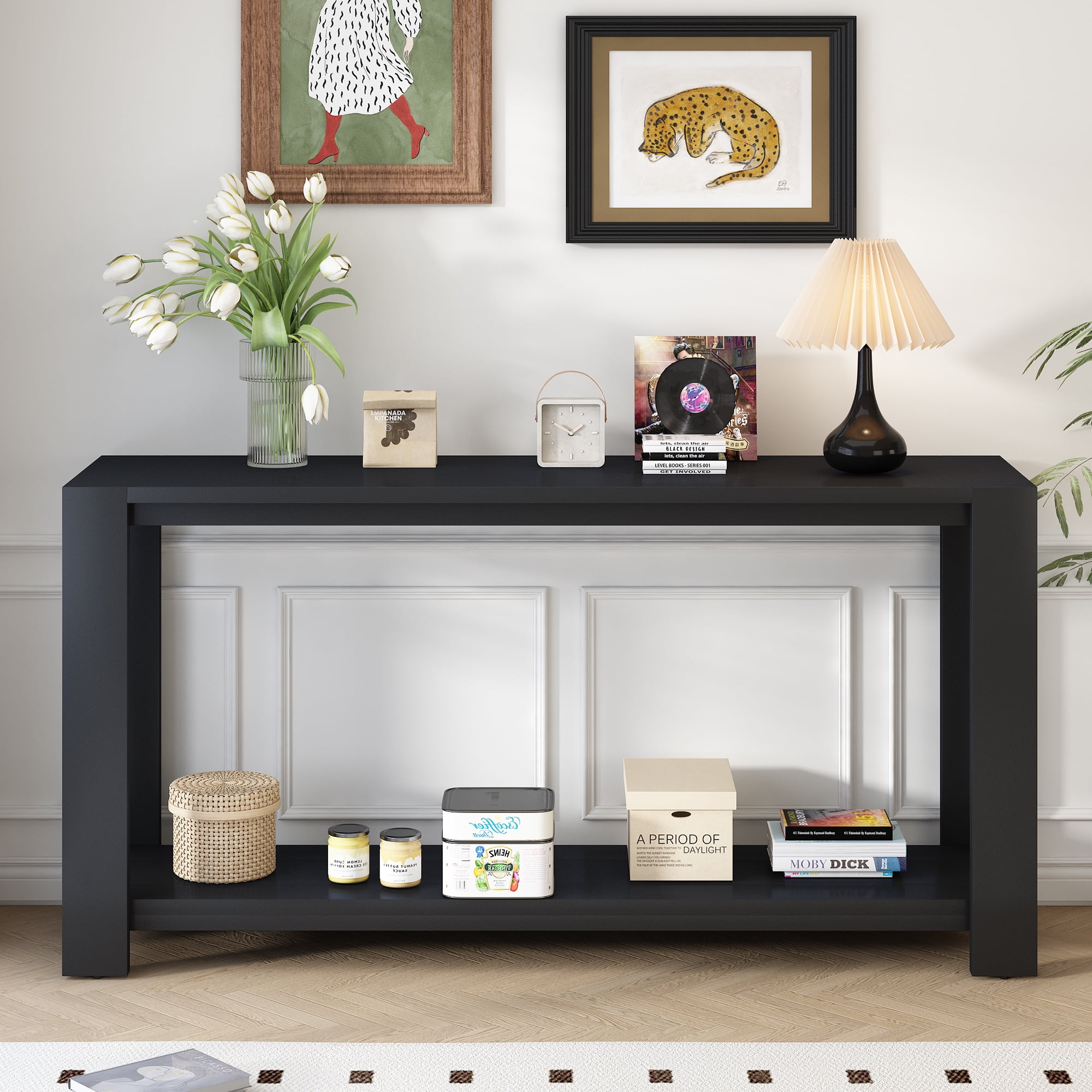 Modern Entryway Console Table with Storage Shelf, Wooden Freestanding ...