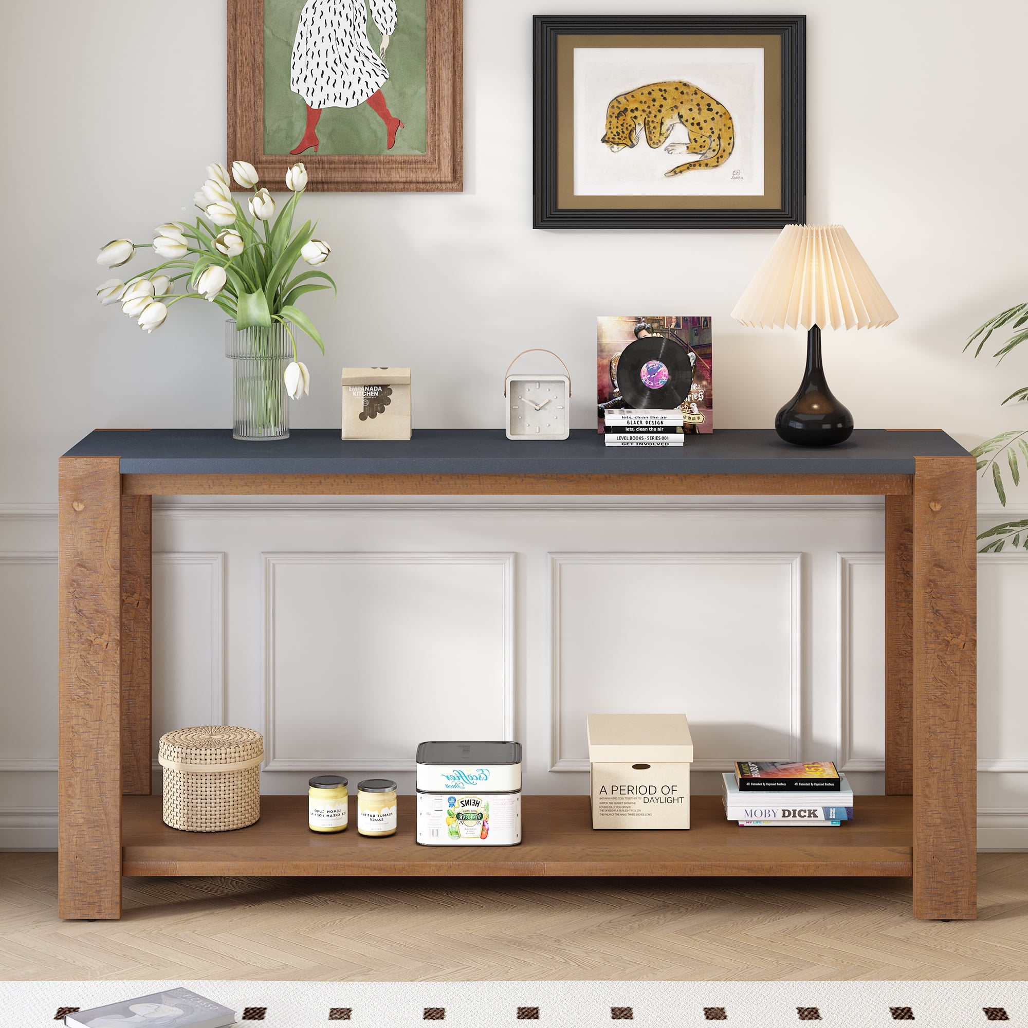 Modern Entryway Console Table with Storage Shelf, Wooden Freestanding ...
