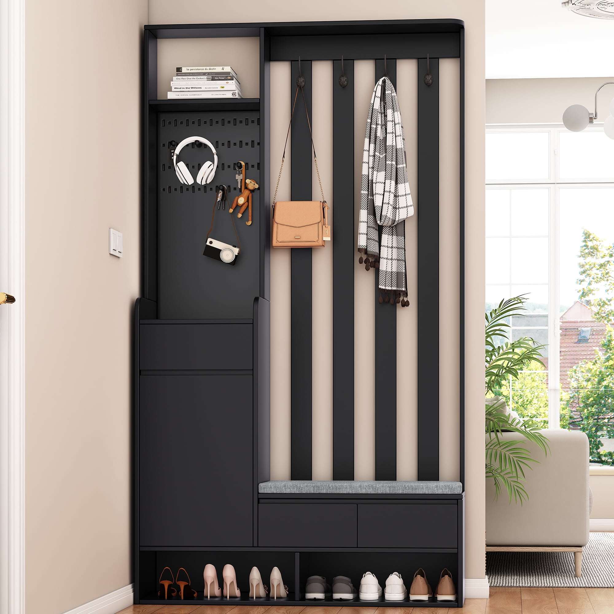 Modern Entryway Hall Tree with Storage Bench, Multifunctional Coat Rack ...