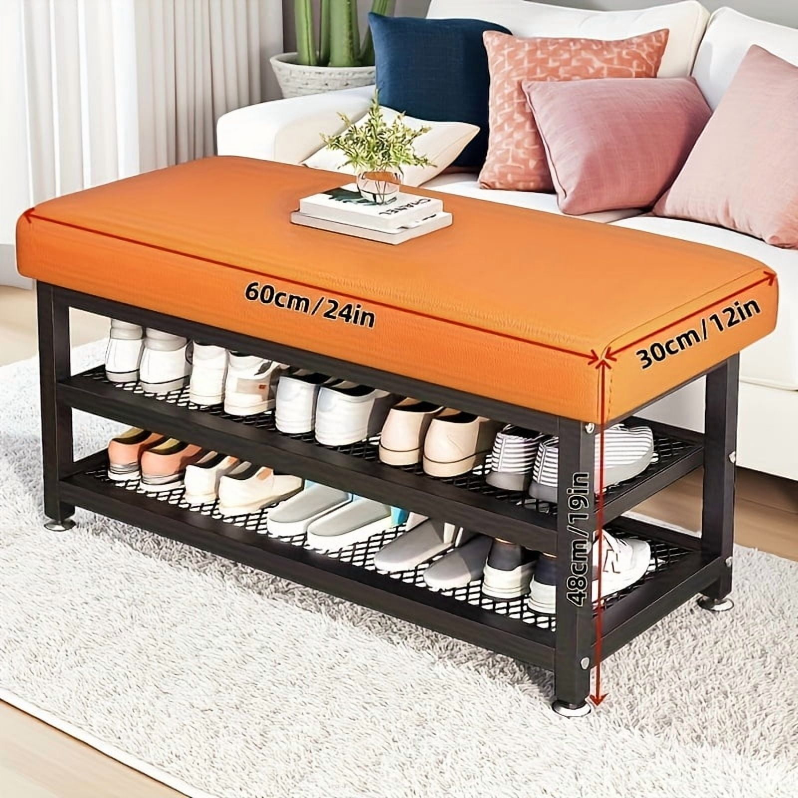Modern Entryway Shoe Bench with Soft Cushion, Sturdy Metal Frame Shoe ...