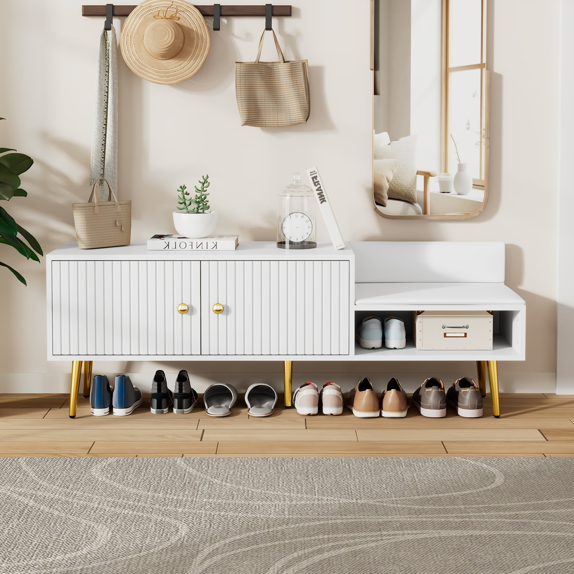 Modern Entryway Shoe Storage Bench, Shoe Rack with Bench with Hidden ...
