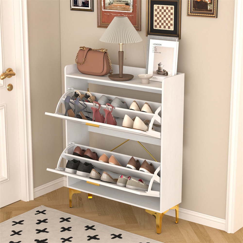 Modern Entryway Shoe Storage Cabinet With 2 Flip Drawers, Open Shelf ...