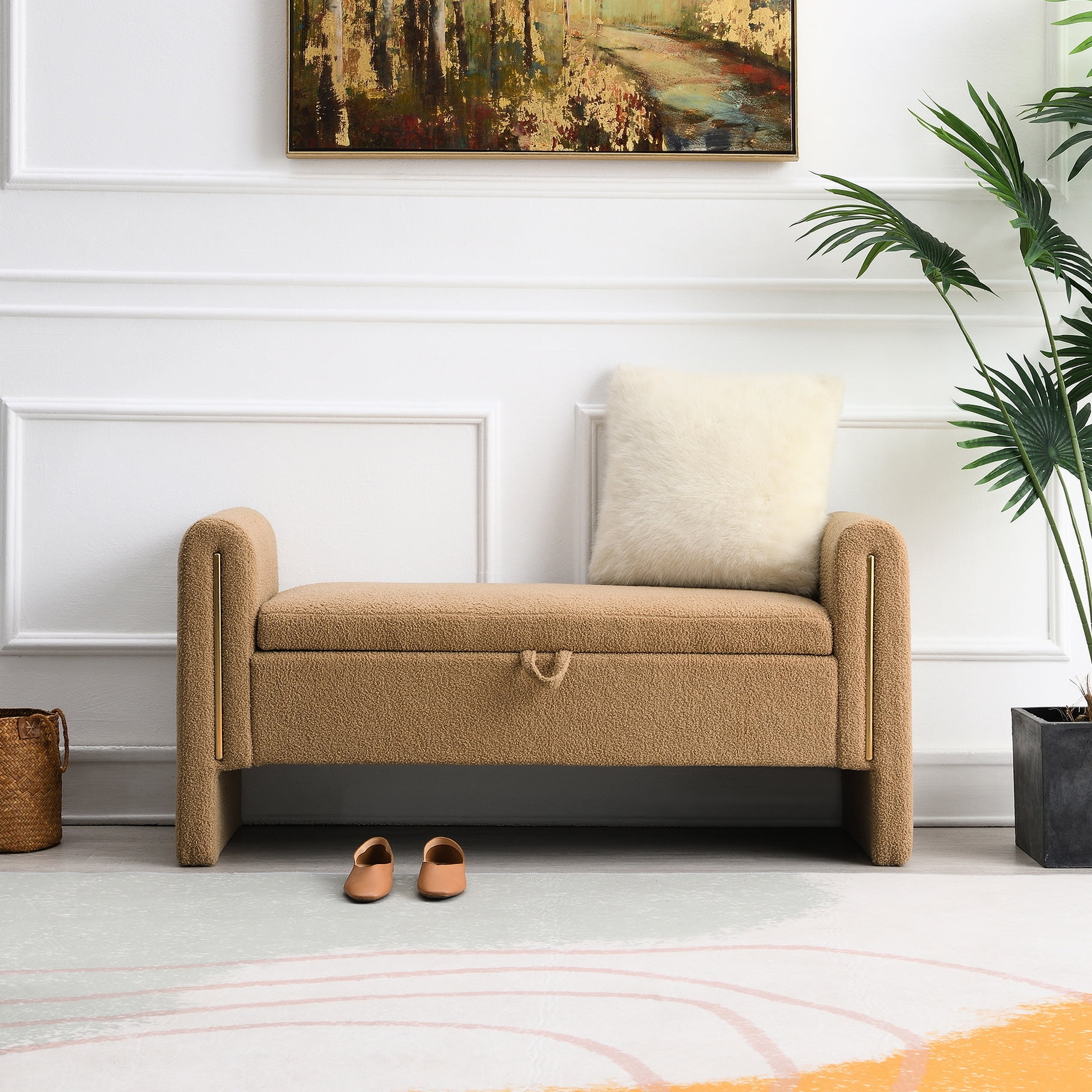 Modern Entryway Storage Bench - Comfy Foot Rest For Living Room ...