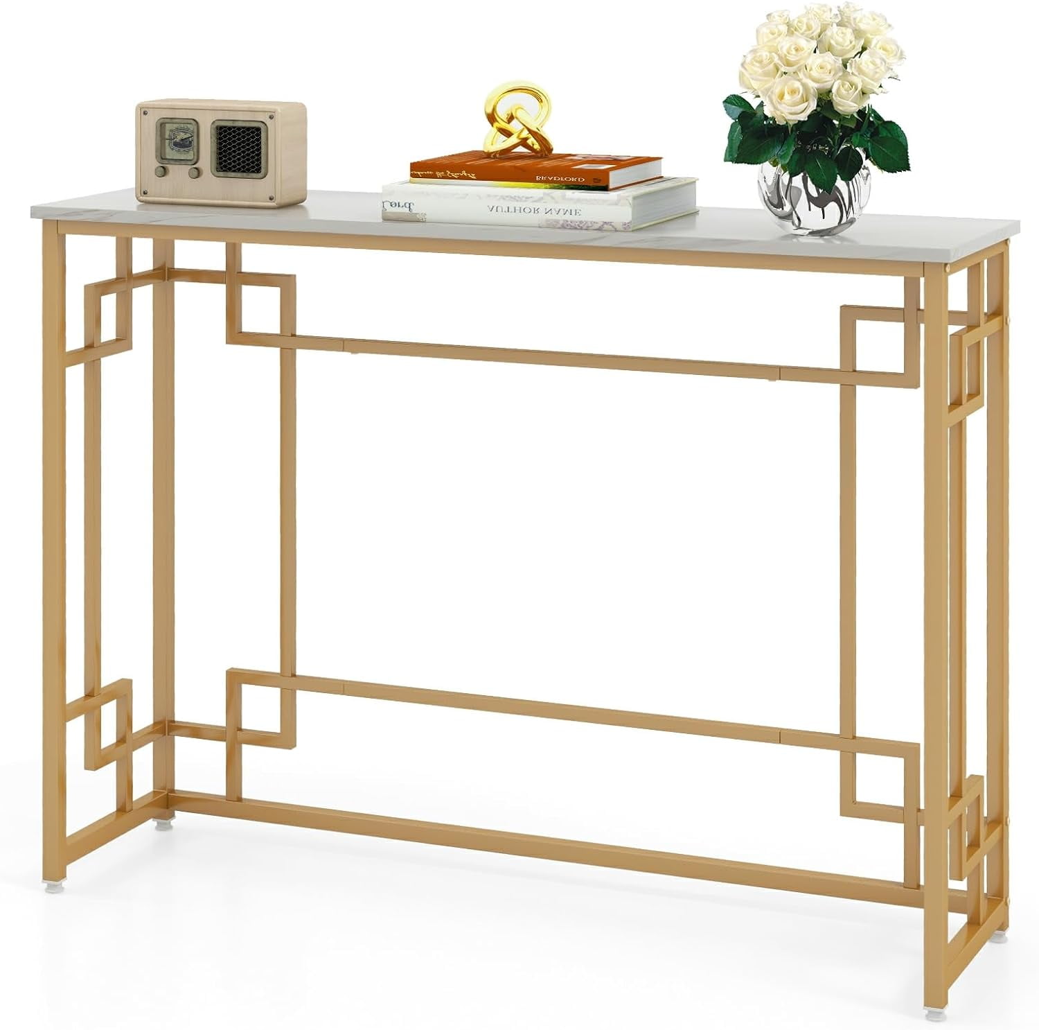 Modern Entryway Table, 43.5” Console Table with Golden Metal Frame ...