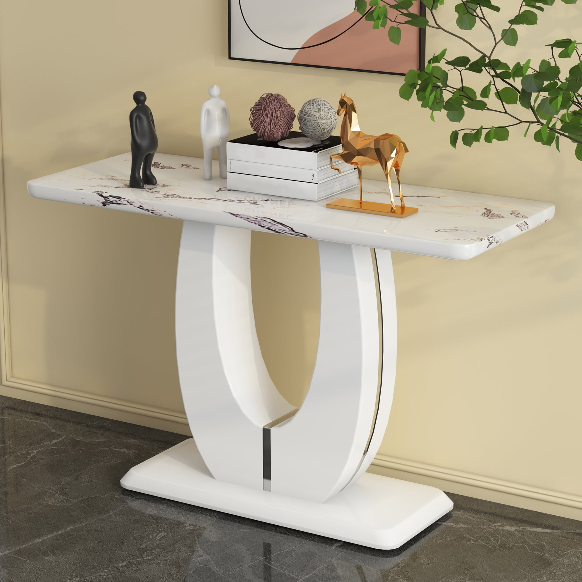 Modern Entryway Table, Marbling Entrance Sofa Table with Oval Frames ...