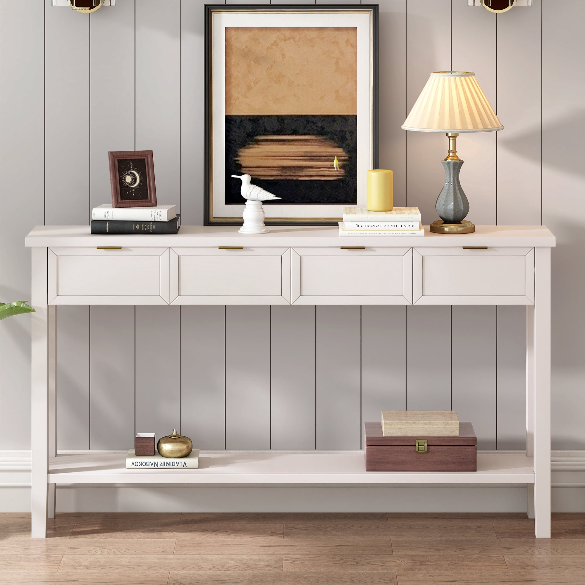Modern Entryway Table with 4 Drawers And Bottom Storage Shelf, Behind ...