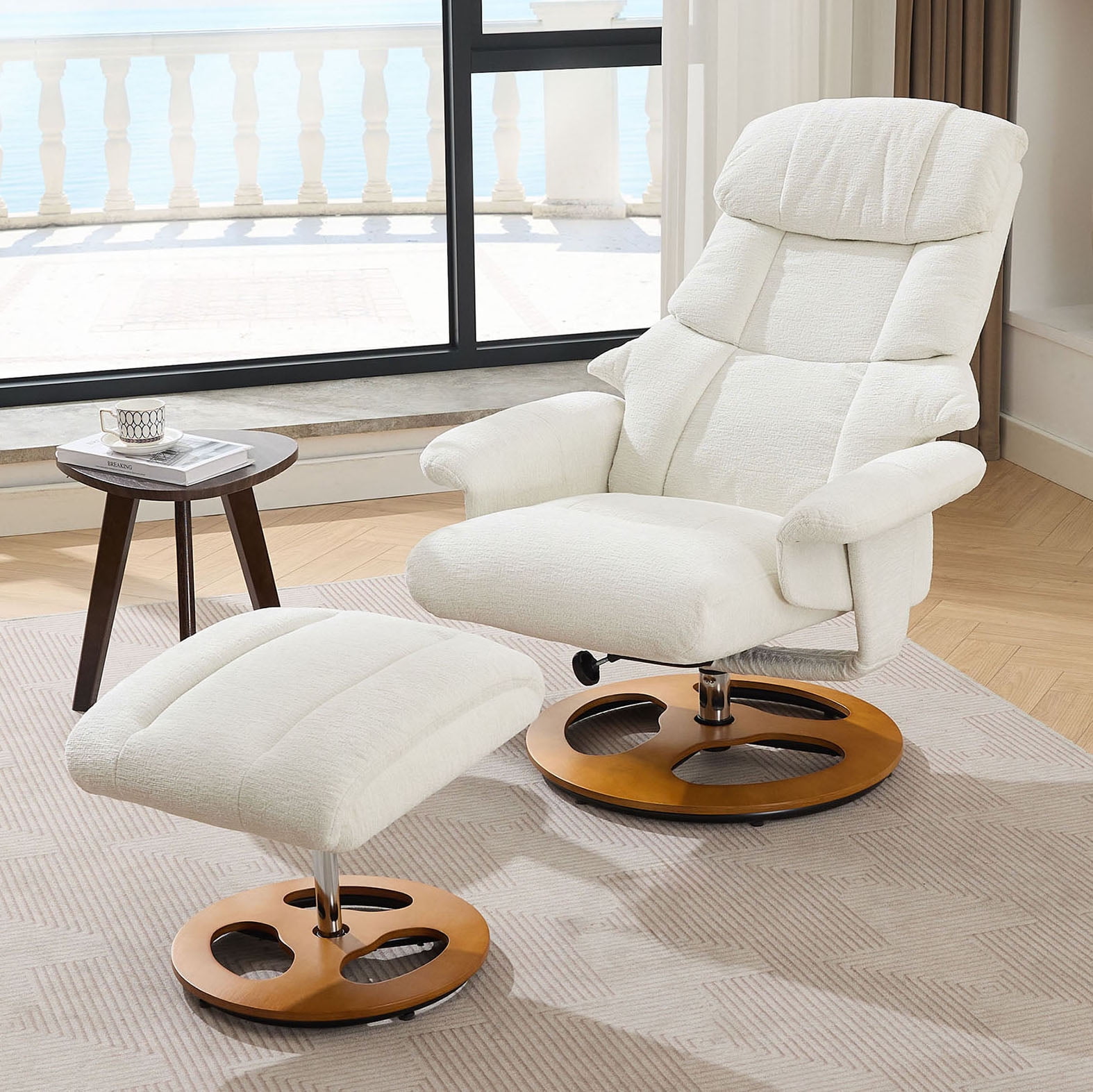 Modern Ergonomic Recliner Chair with Ottoman in Chenille Fabric, 360 ...