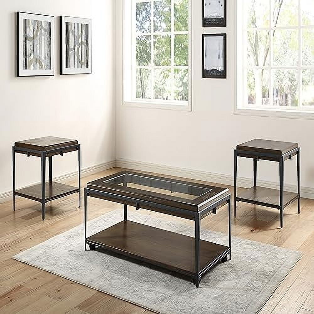 Modern Espresso End Table with Chamfered Edge Top and Bottom Shelf ...
